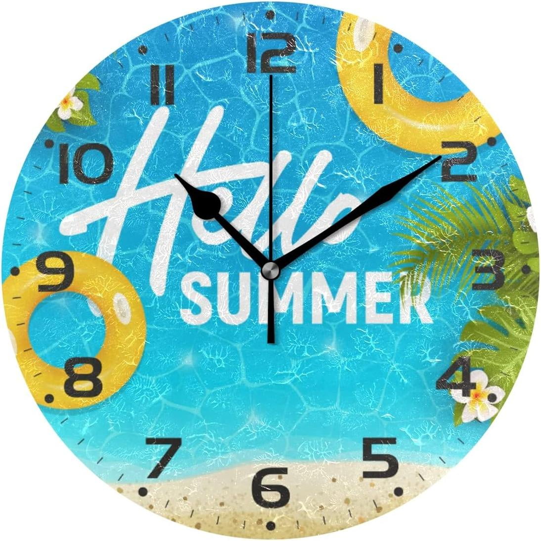 GZHJMY Summer Beach Wall Clock, 10" Silent Non Ticking Round Clock, Oil ...
