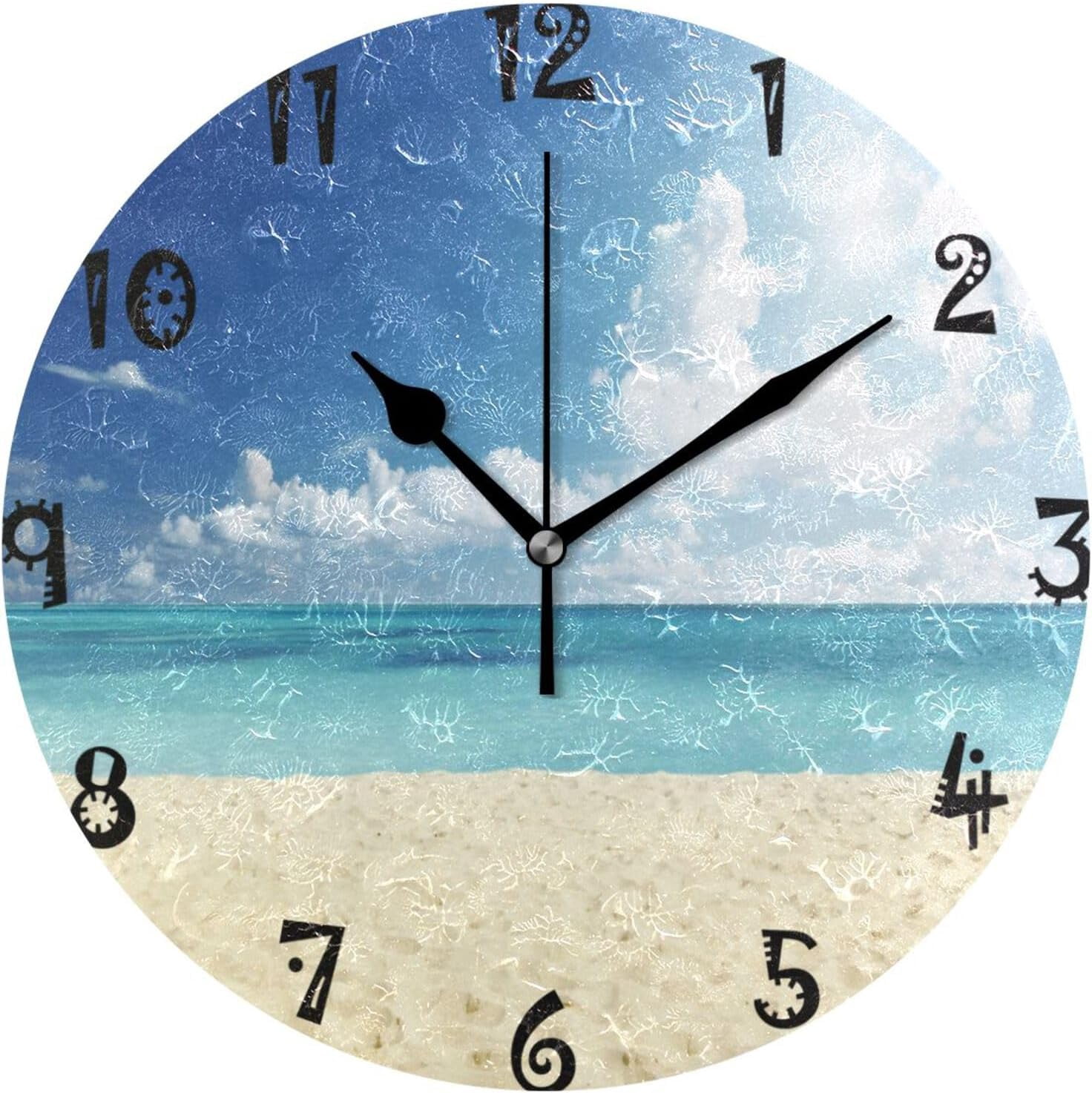 GZHJMY Summer Beach and Blue Sky Wall Clock,Silent Non Ticking 10 Inch ...