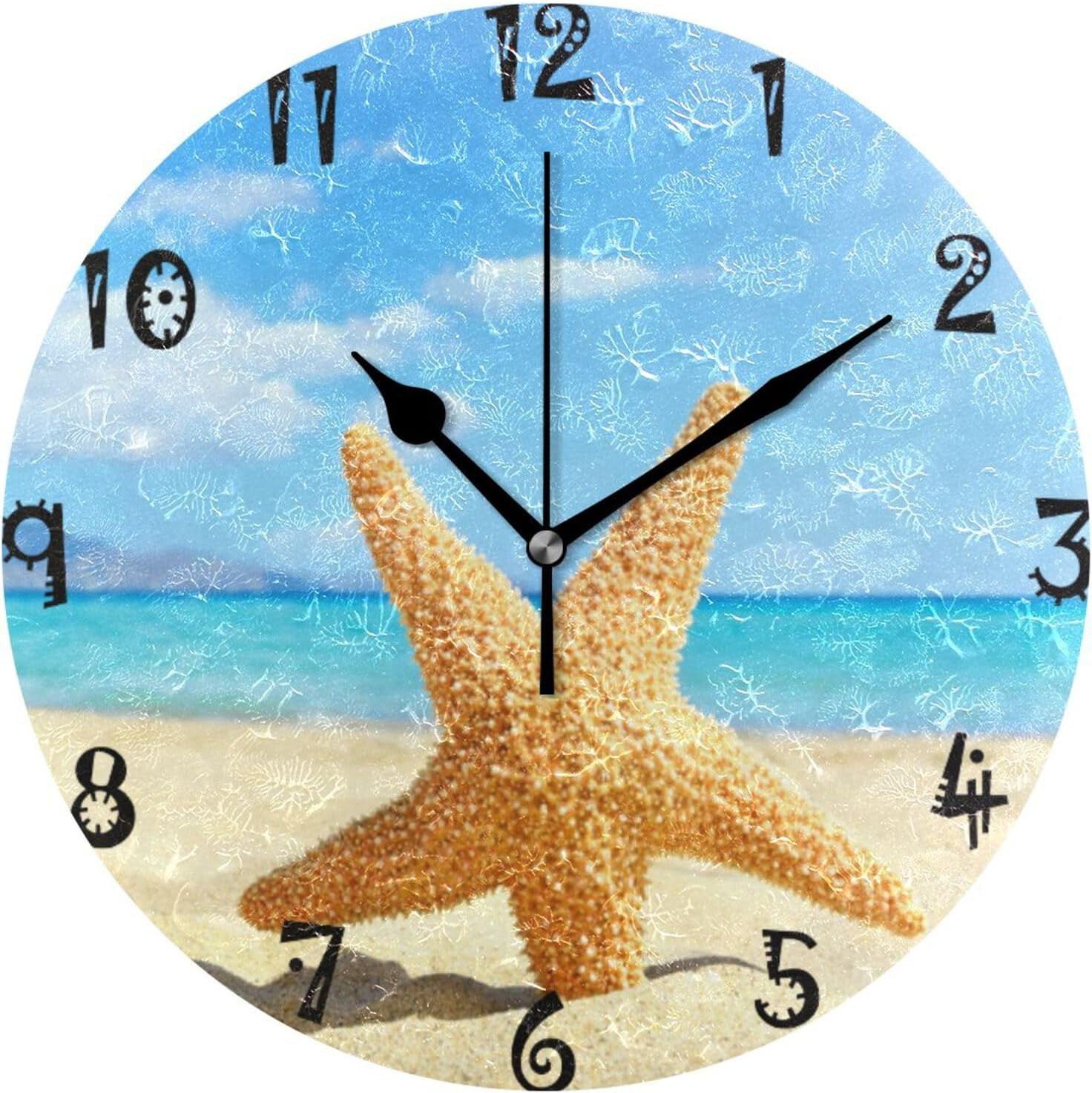 GZHJMY Summer Beach and Starfish Wall Clock,Silent Non Ticking 10 Inch ...