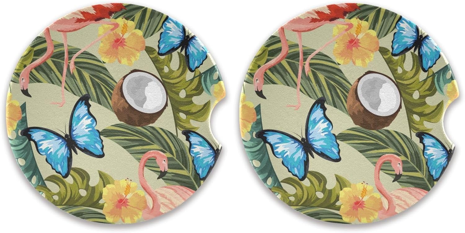 GZHJMY Summer Blue Butterfly Car Coasters, 2 Pack Drinks Absorbent ...