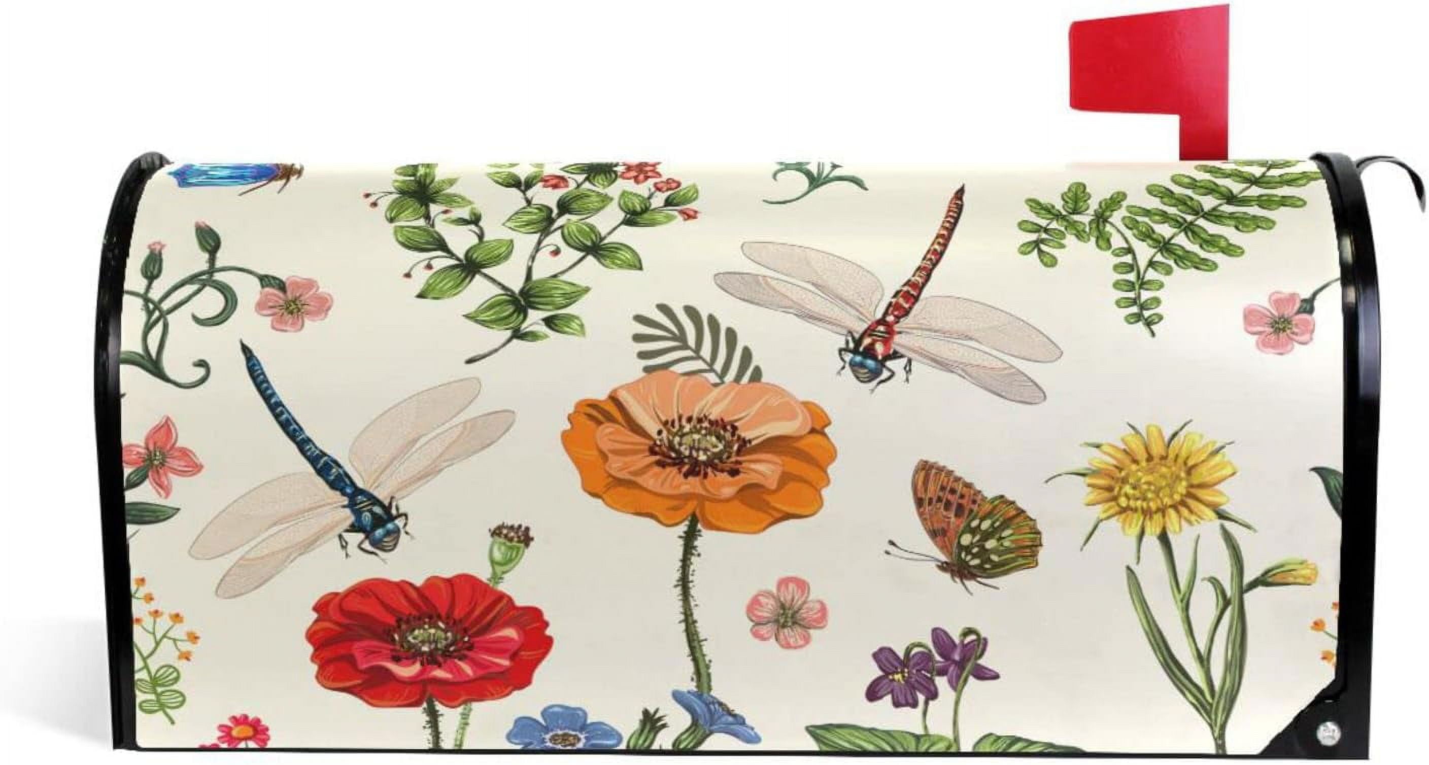 GZHJMY Summer Botanical Vintage Flowers Dragonflies Magnetic Mailbox ...