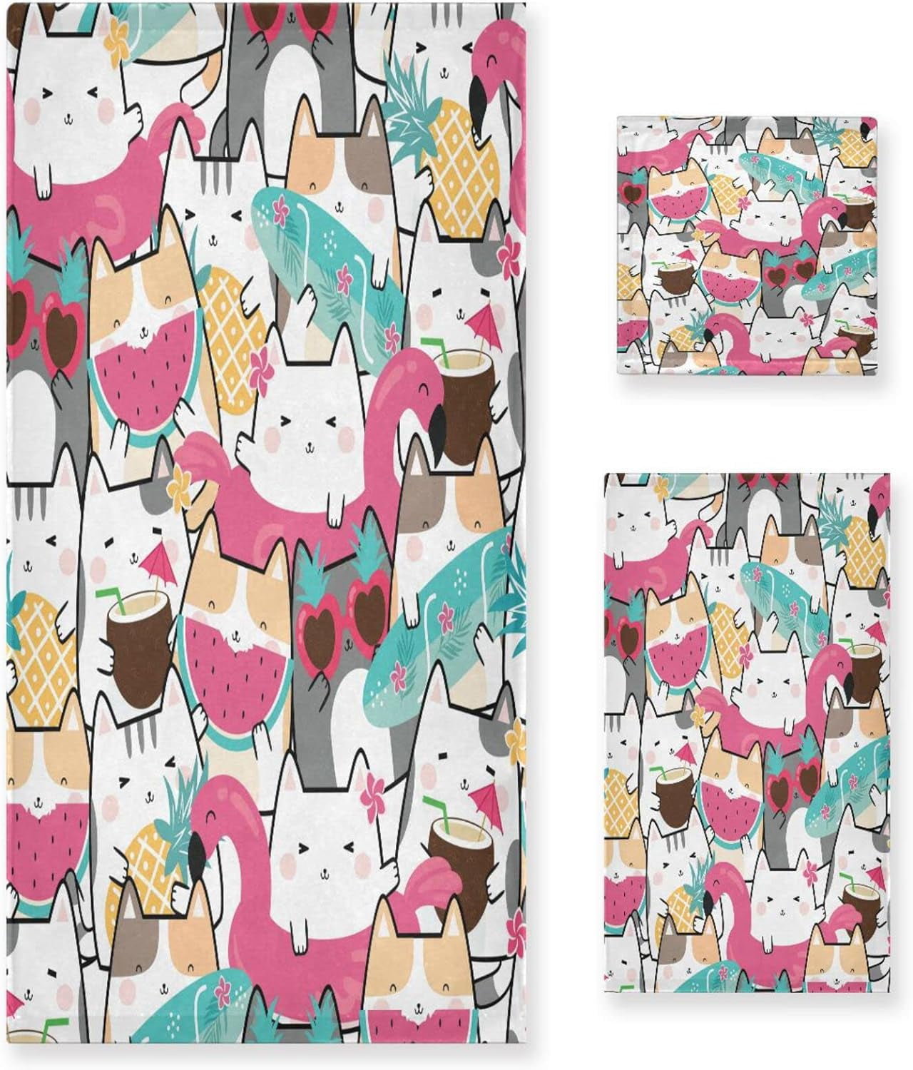 GZHJMY Summer Cute Cats Bath Towel Set of 3, Highly Absorbent & Soft ...
