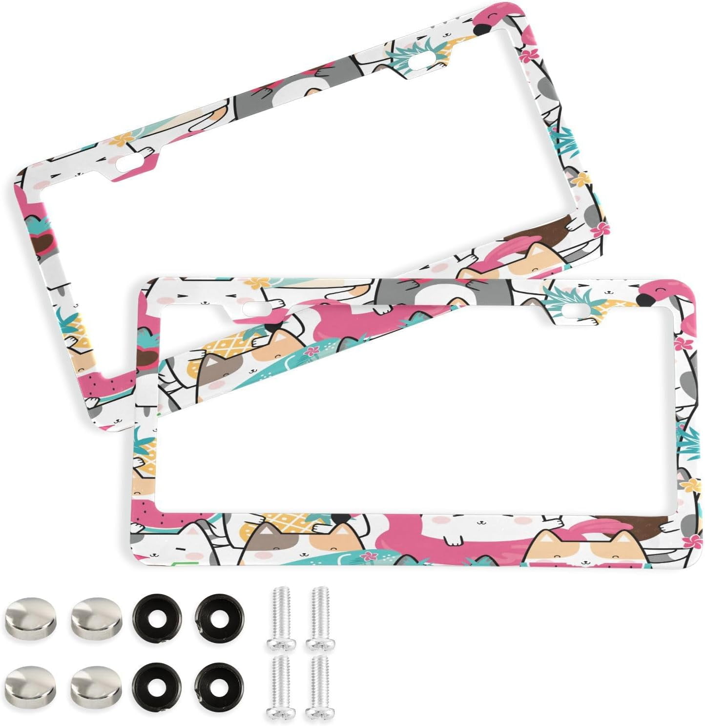 GZHJMY Summer Cute Cats License Plate Frames Set of 2, Universal ...