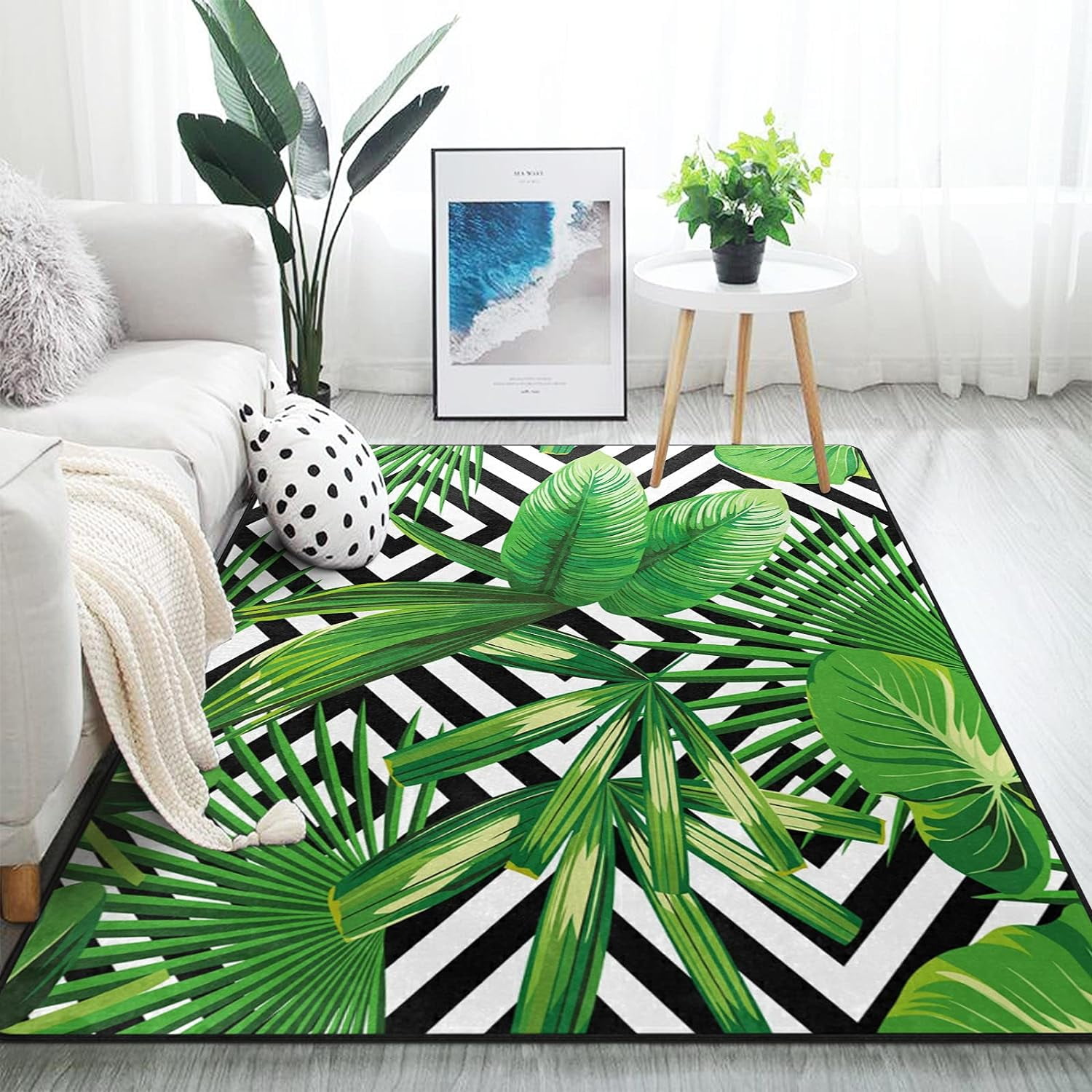 GZHJMY Summer Exotic Jungle Tropical Palm Tree Leaves Area Rug Living ...