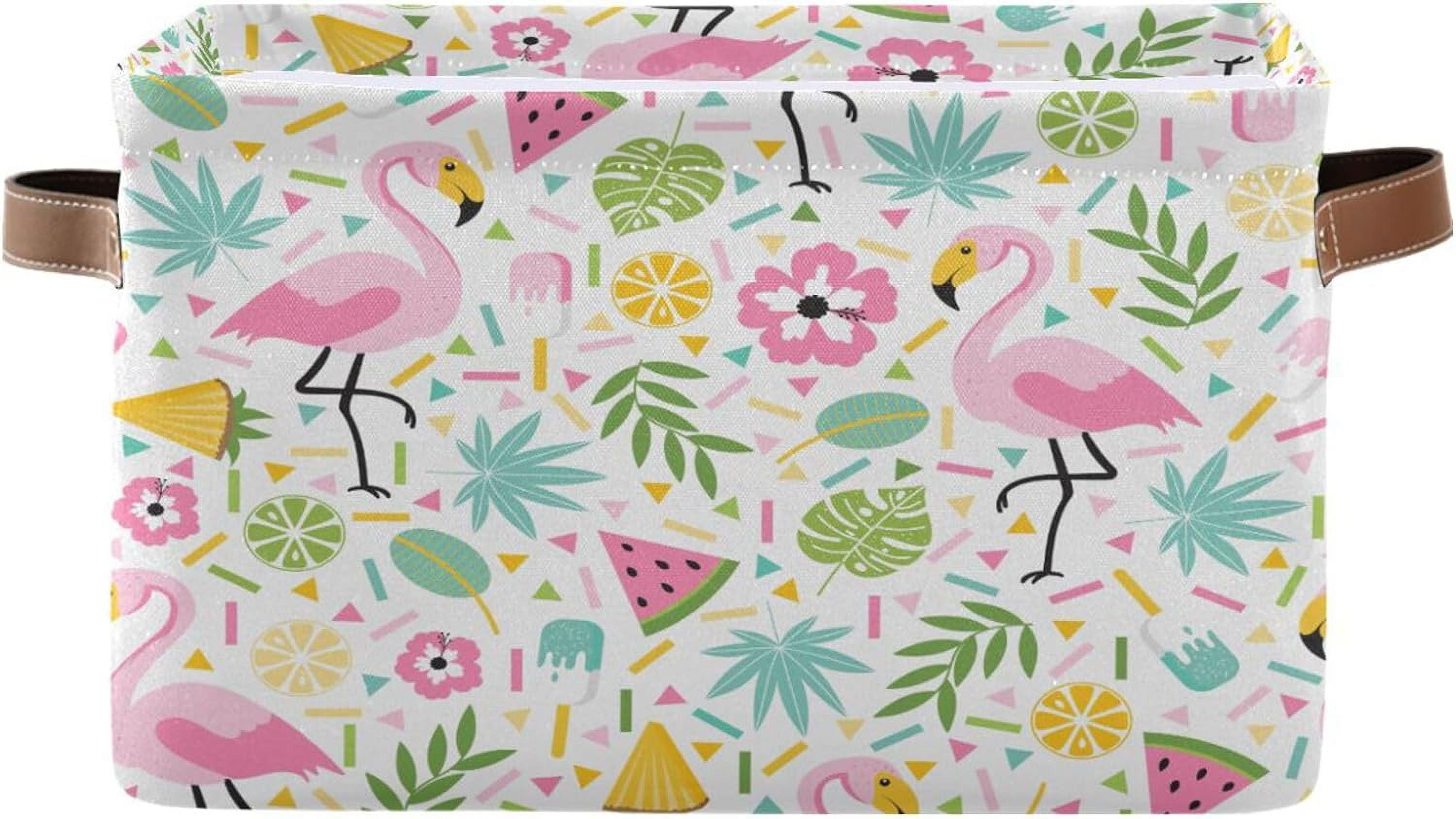 GZHJMY Summer Flamingo Large Square Storage Basket Bin with Handles ...