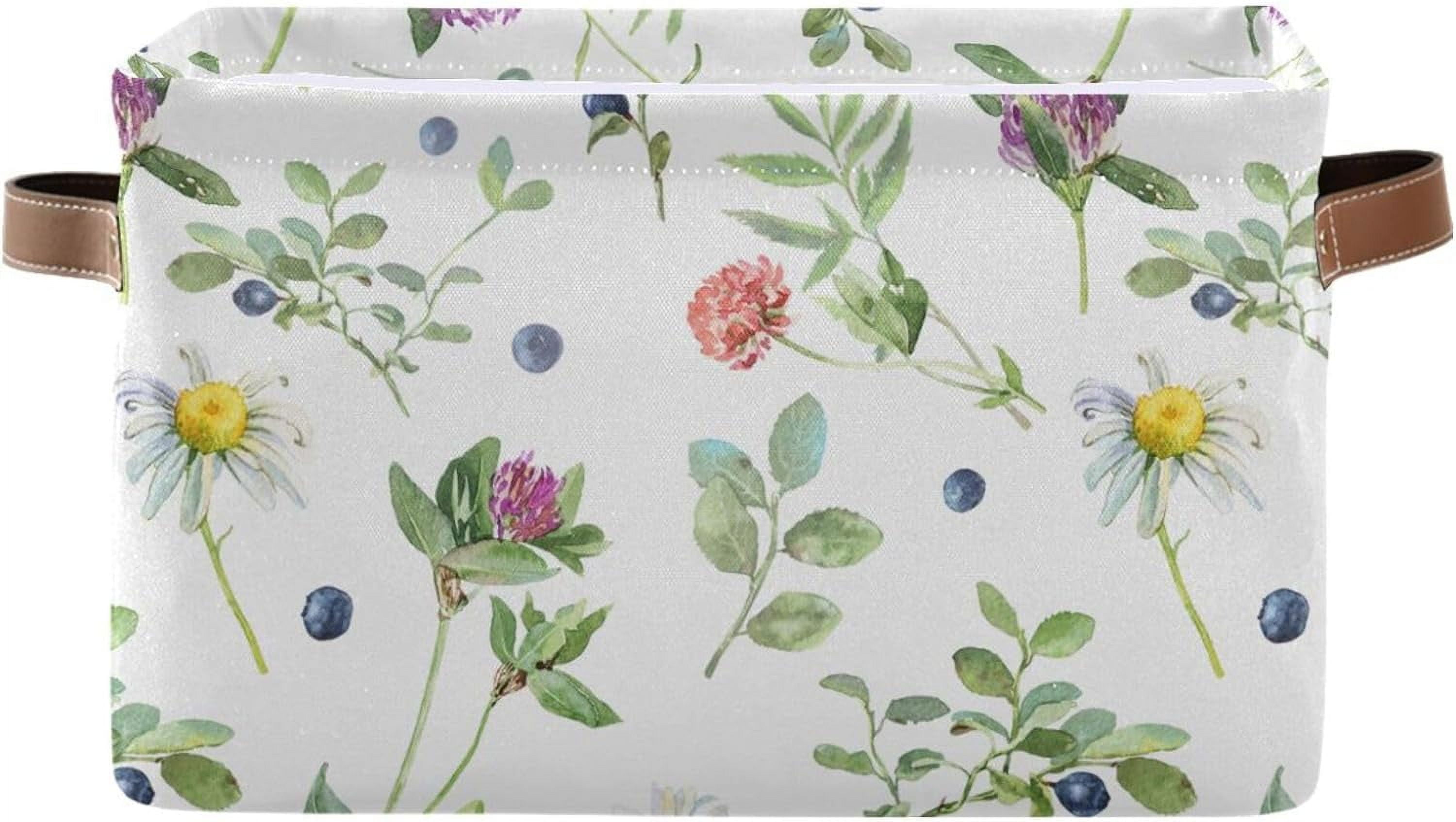 GZHJMY Summer Flowers and Berries Storage Bins Foldable Canvas Fabric ...