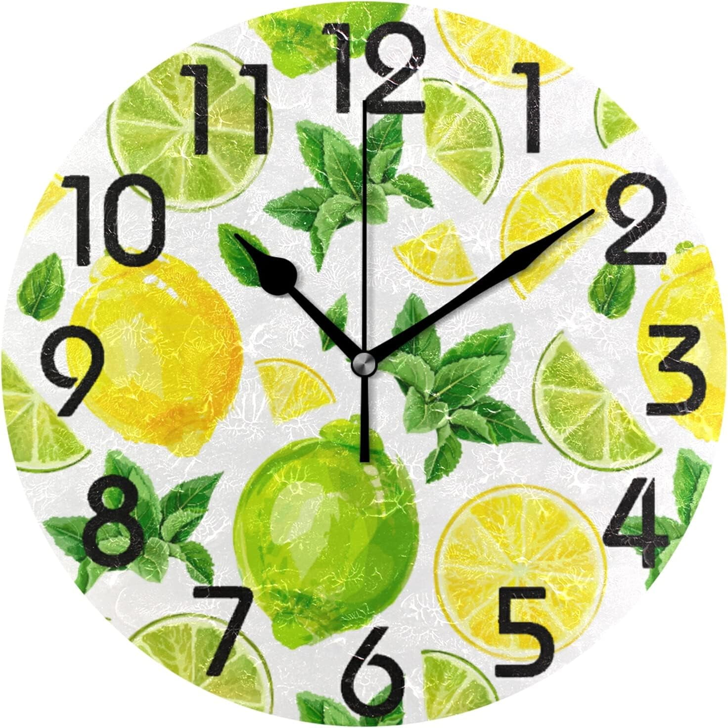 GZHJMY Summer Fresh Yellow Green Lemons Round Wall Clock, 9.5 Inch ...