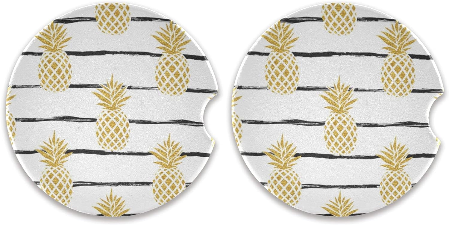 GZHJMY Summer Gold Pineapple Car Coasters 2 Pieces, Absorbent Ceramic ...