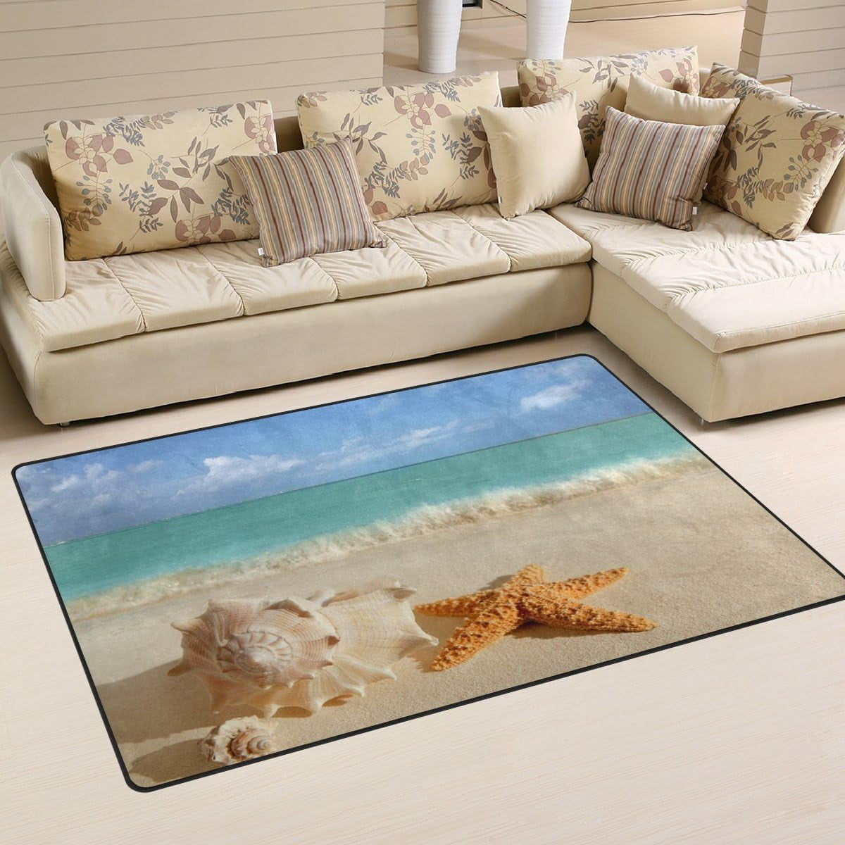 GZHJMY Summer Ocean Area Rug 1.8'x2.7', Sea Shells Starfish on Tropical ...