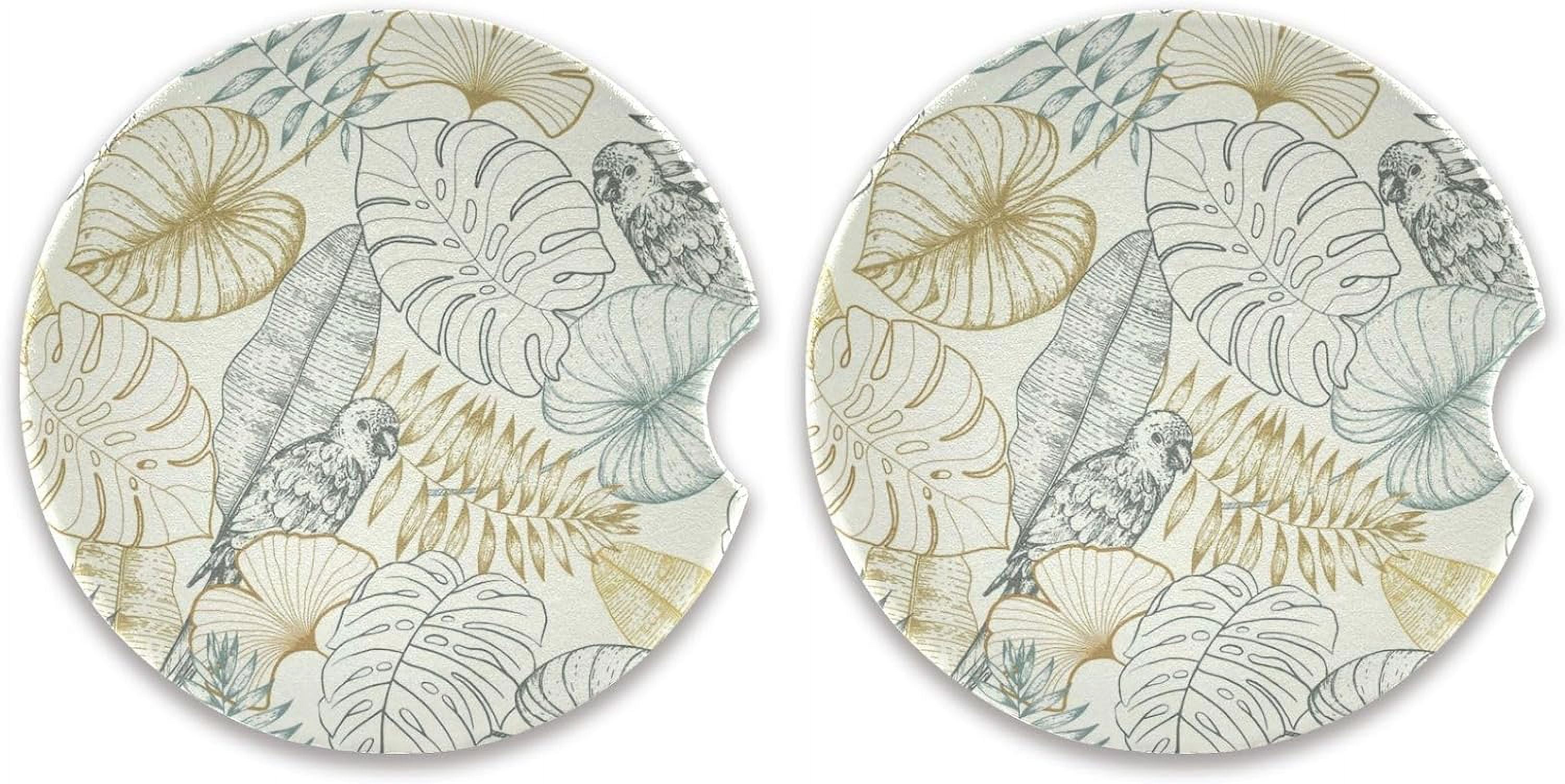 GZHJMY Summer Palm Leaf Car Coasters 2 Pack Drinks Absorbent Ceramic ...