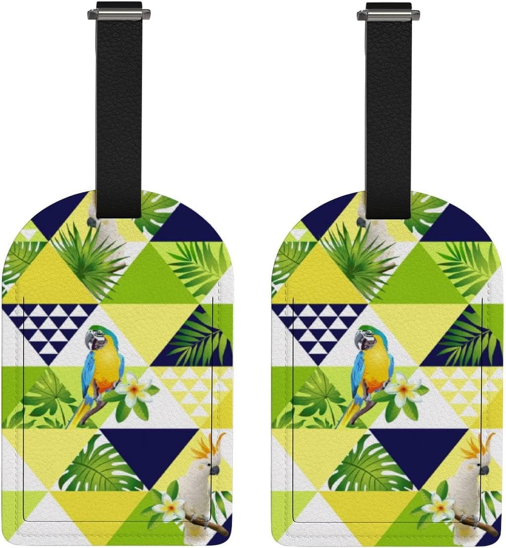 GZHJMY Summer Palm Parrot Geometric Triangle Luggage Tags Set of 2, PU ...