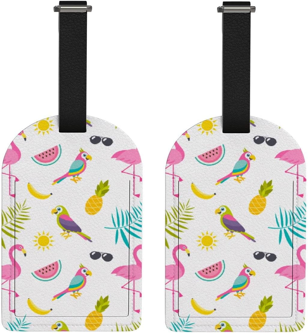 GZHJMY Summer Pattern Pineapple Flamingo Luggage Tags Set of 2, PU ...