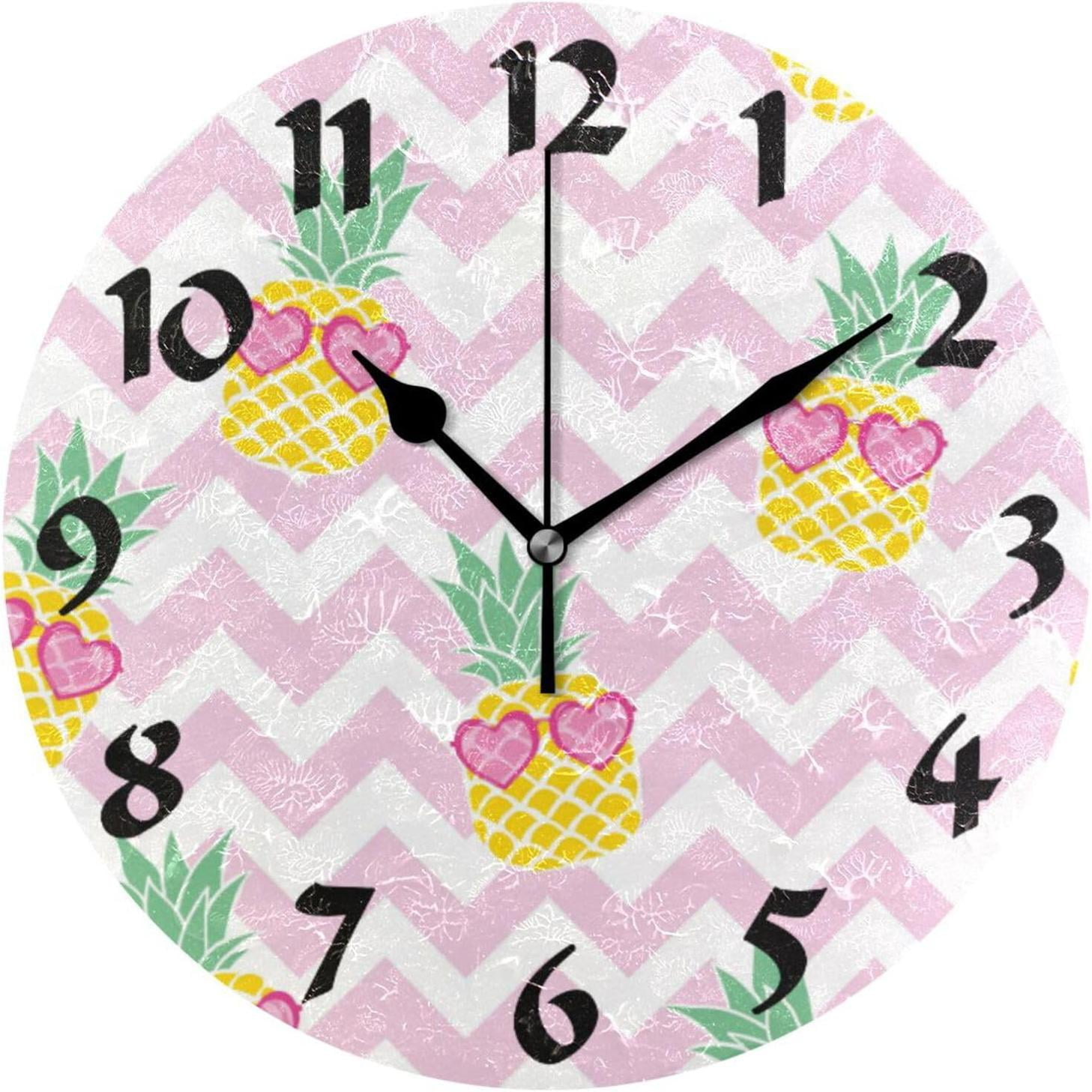 GZHJMY Summer Pineapples Round Wall Clock,Silent Non Ticking Battery ...