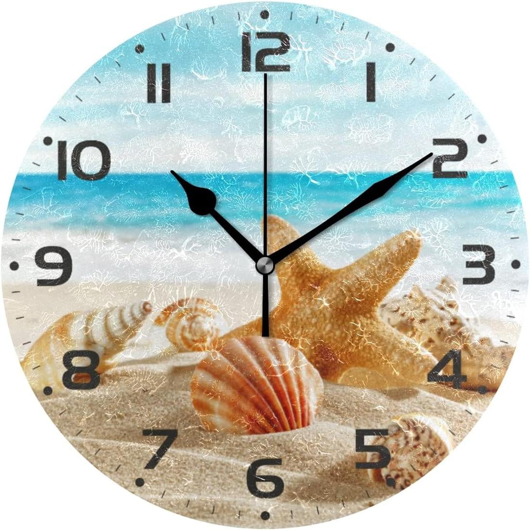 GZHJMY Summer Seashell Sand Wall Clock, 10" Silent Non Ticking Round ...