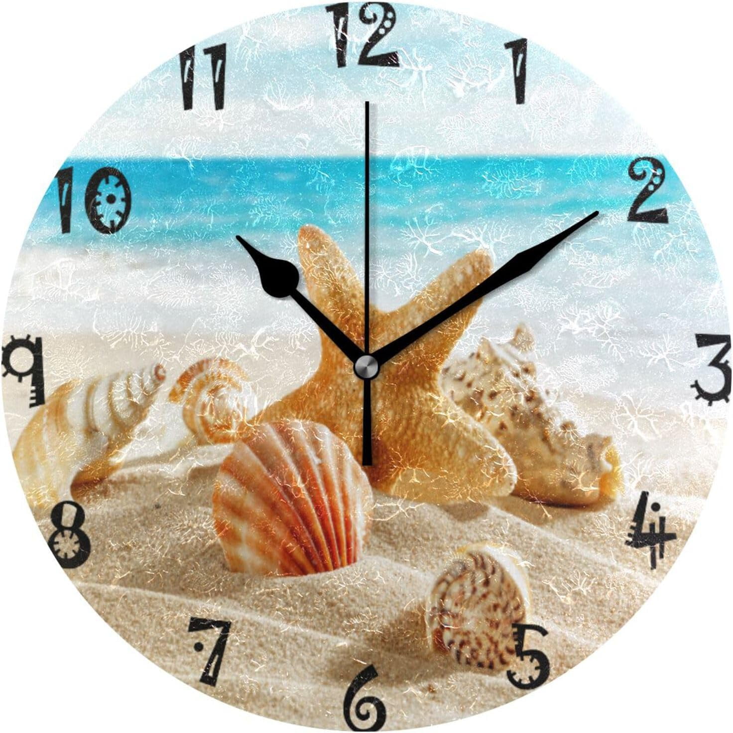 GZHJMY Summer Seashell Sand Wall Clock,Silent Non Ticking 10 Inch ...