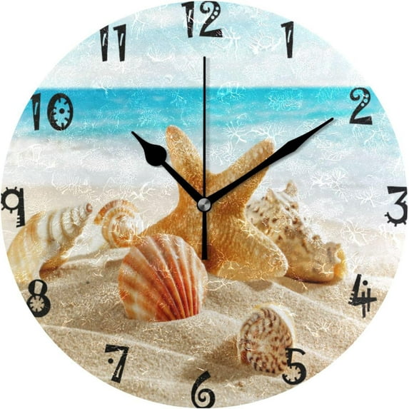 GZHJMY Summer Seashell Sand Wall Clock,Silent Non Ticking 10 Inch ...