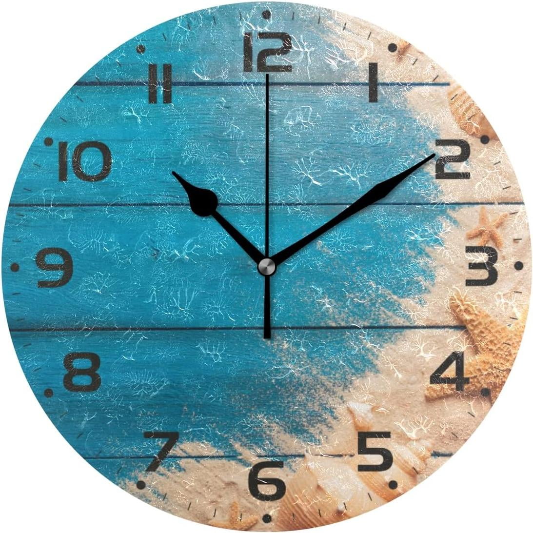 GZHJMY Summer Seashell Wooden Plank Wall Clock, 10" Silent Non Ticking ...