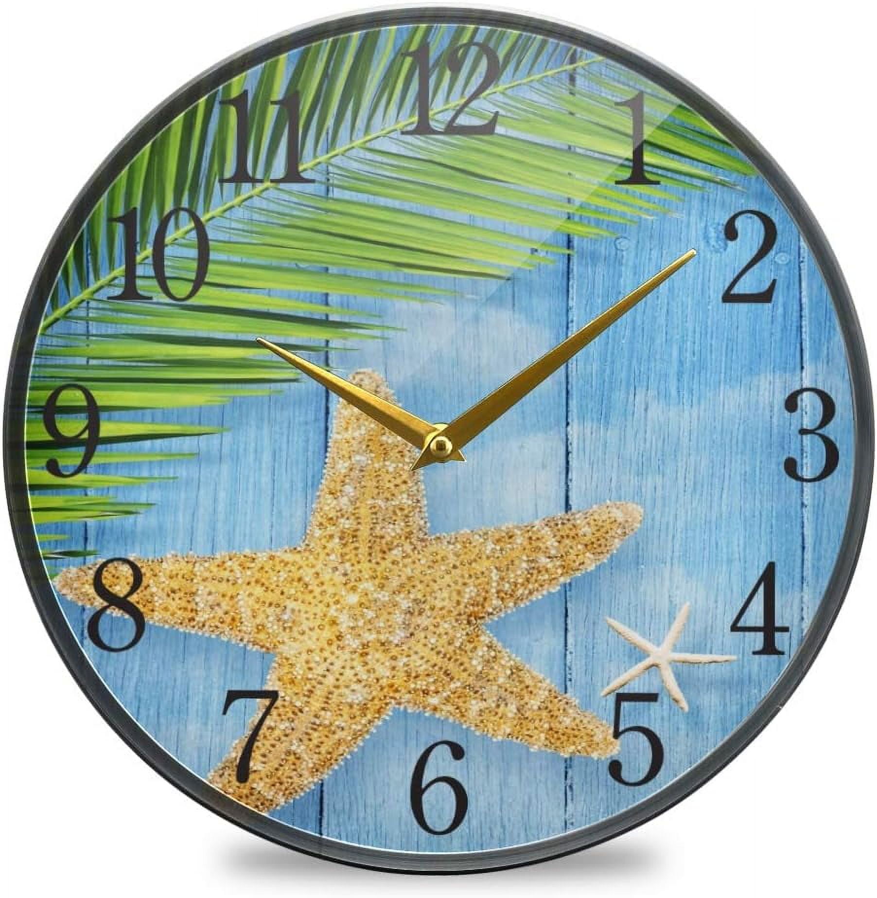 GZHJMY Summer Starfish On Wooden Pattern Wall Clock Silent Non Ticking ...