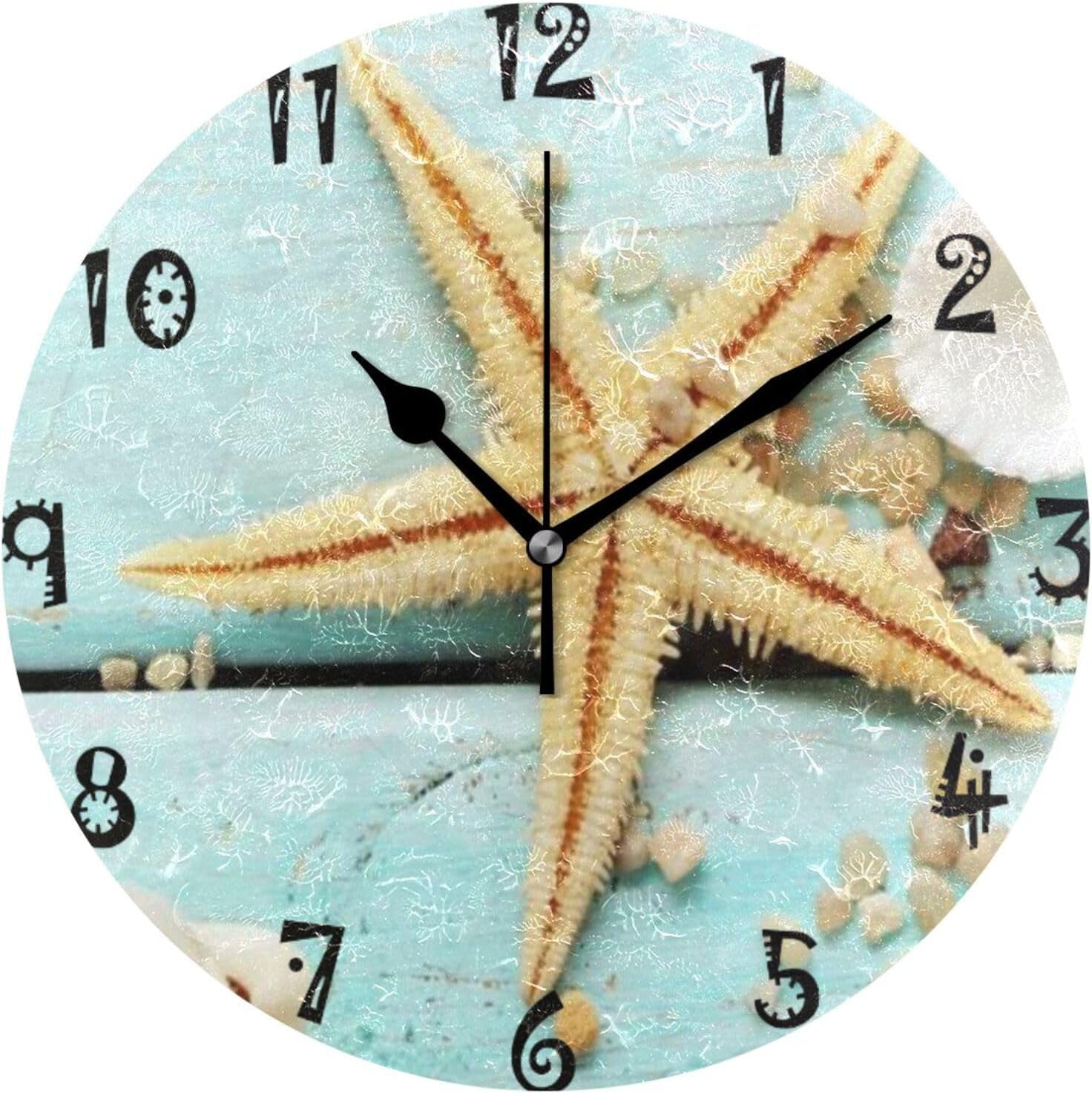GZHJMY Summer Starfish Seashell Wall Clock,Silent Non Ticking 10 Inch ...