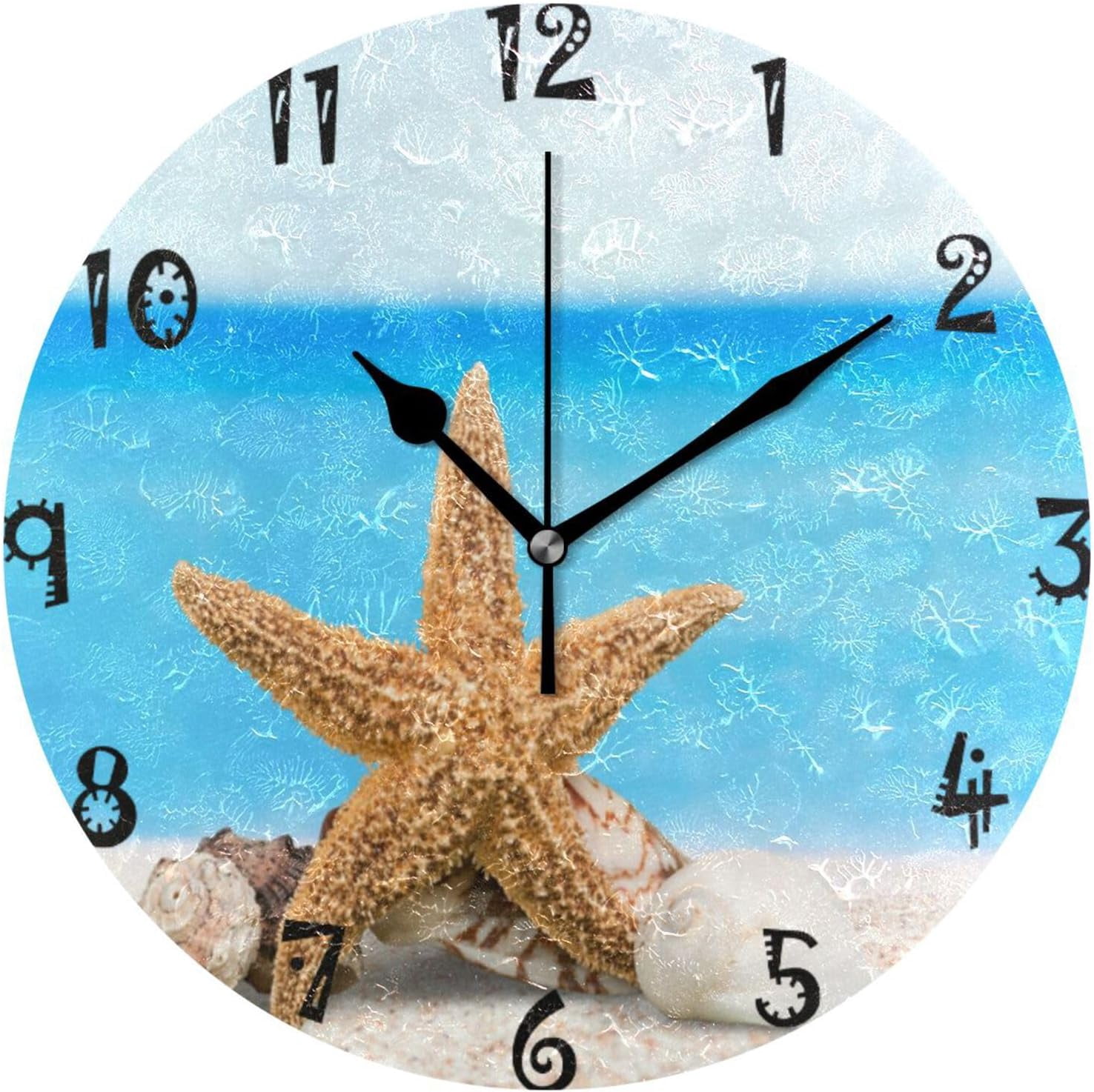 GZHJMY Summer Starfish Wall Clock,Silent Non Ticking 10 Inch Battery ...