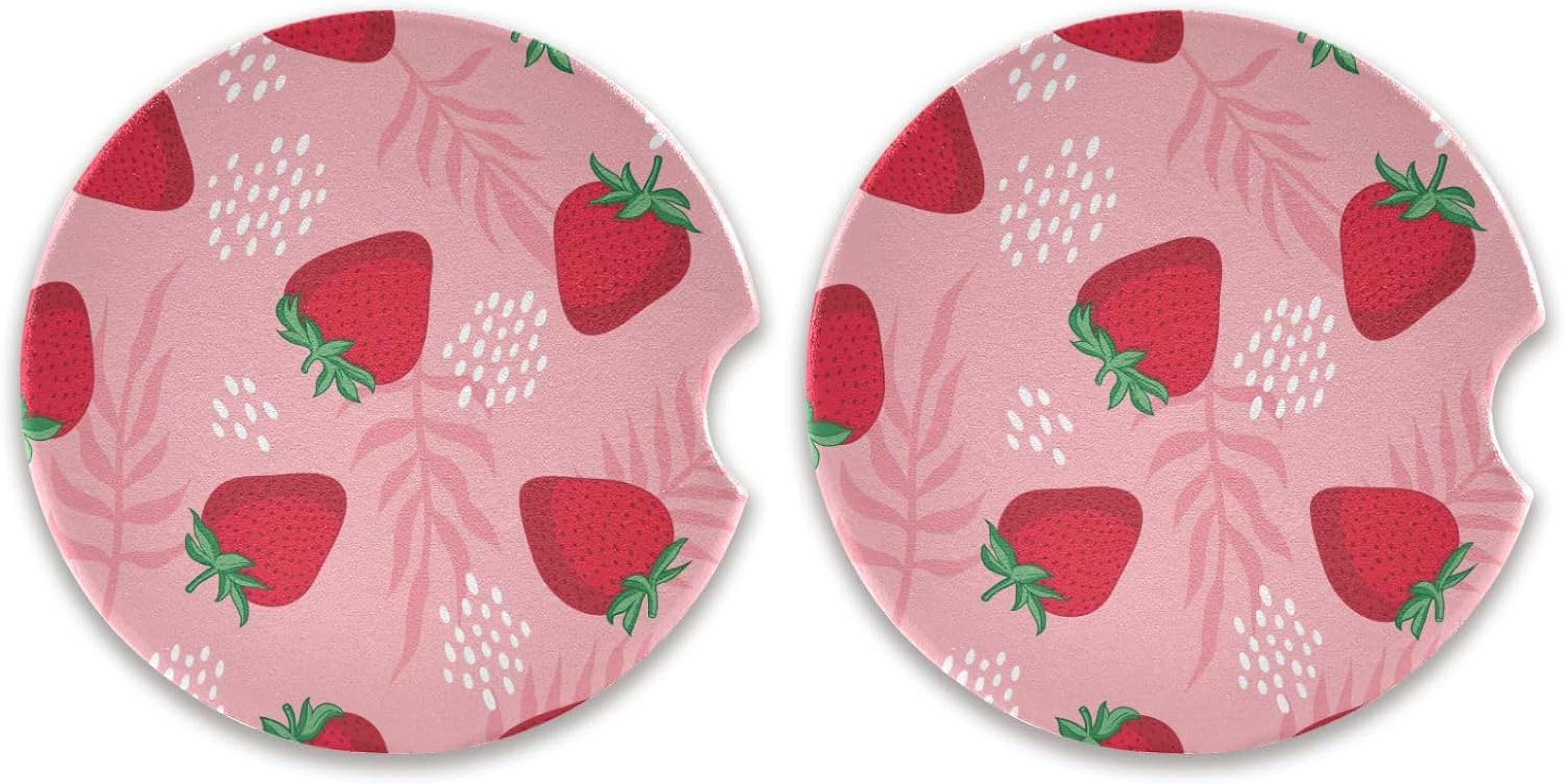 GZHJMY Summer Strawberry Car Coasters 2 Pack Drinks Absorbent Ceramic ...