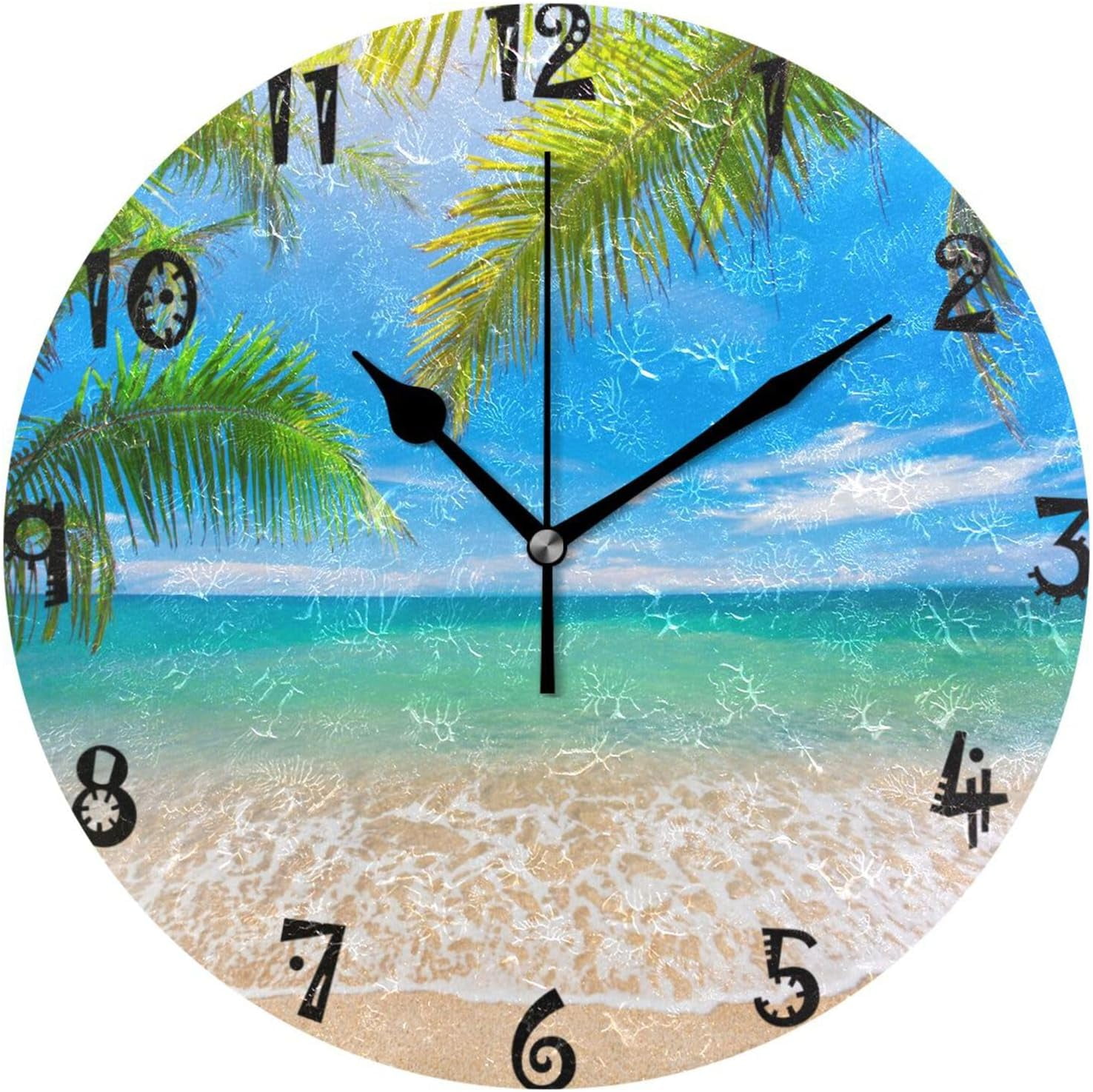 GZHJMY Summer Tropical Palm Beach Wall Clock,Silent Non Ticking 10 Inch ...