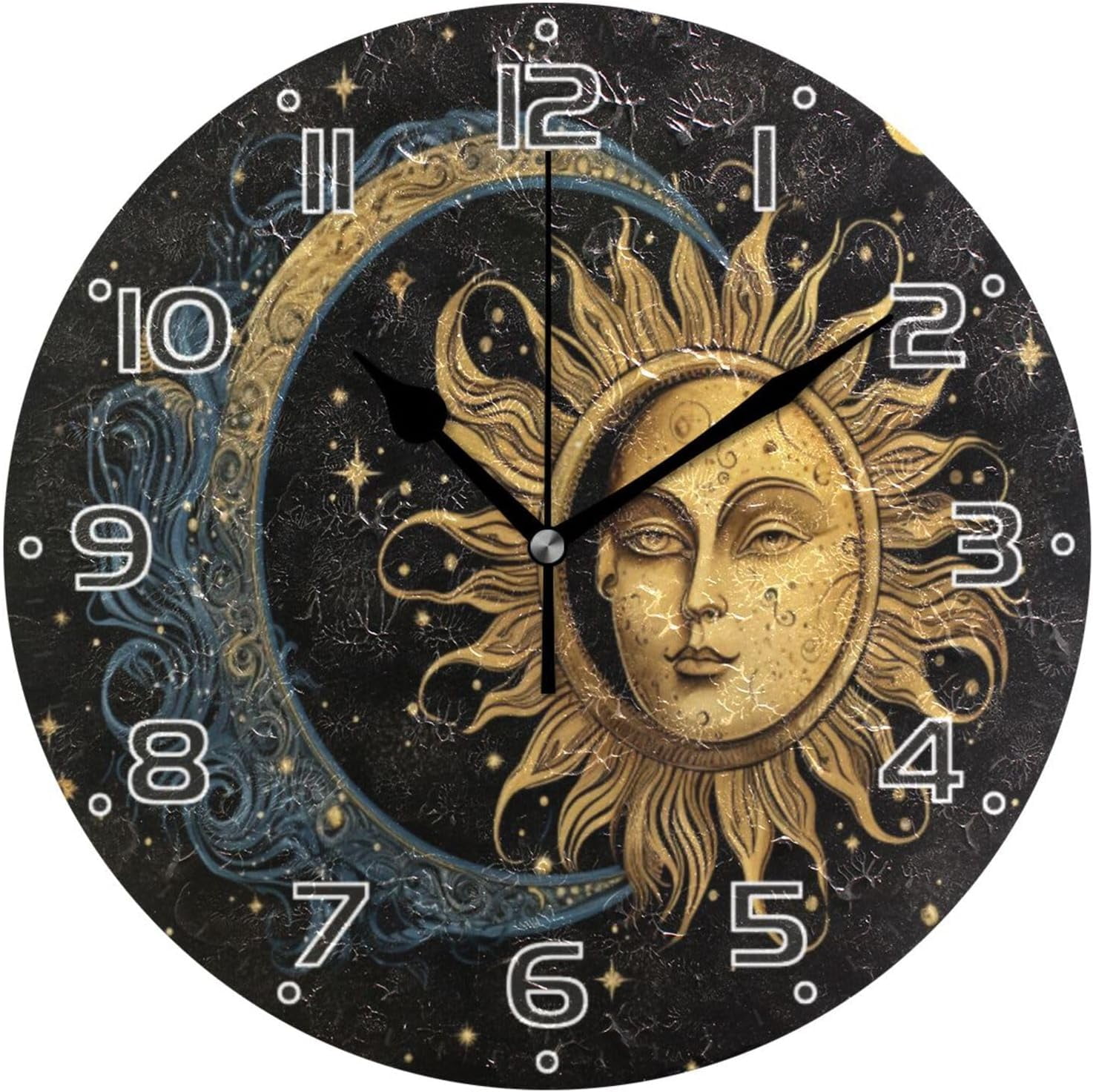 GZHJMY Sun and Moon Clock Silent Round Wall Clock Non Ticking Battery ...