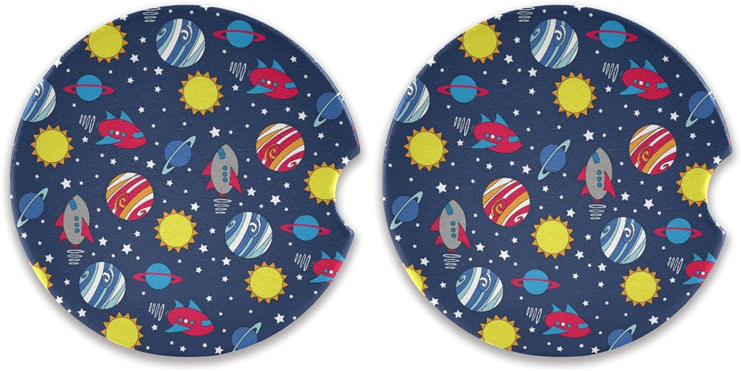GZHJMY Sun Rocket Space Star Car Coasters 2 Pieces, Absorbent Ceramic ...