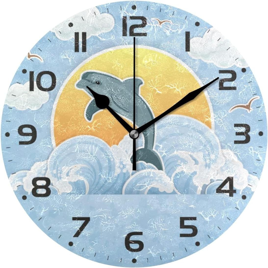 GZHJMY Sun Wave Dolphin Wall Clock, 10" Silent Non Ticking Round Clock ...
