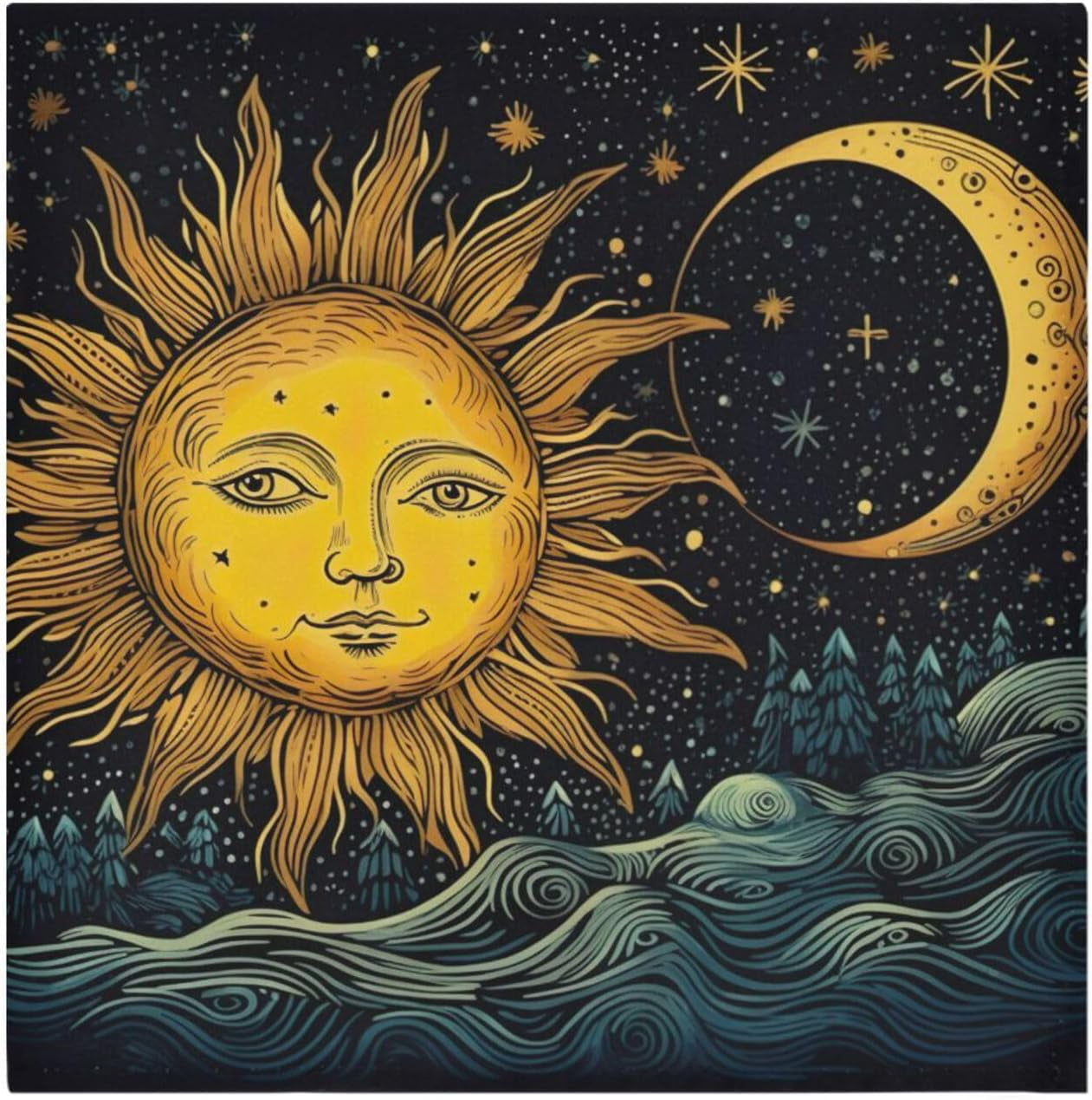 GZHJMY Sun and Moon Cloth Napkins Set of 1,Reusable Washable Polyester ...