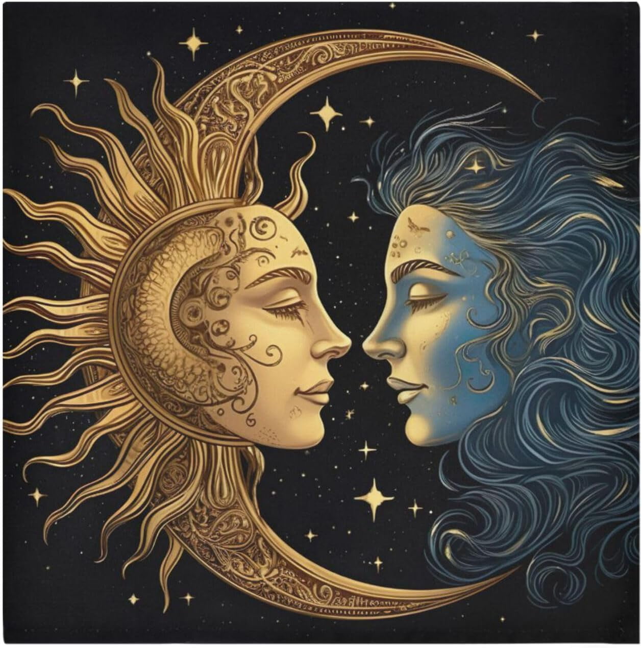 GZHJMY Sun and Moon Cloth Napkins Set of 1,Reusable Washable Polyester ...