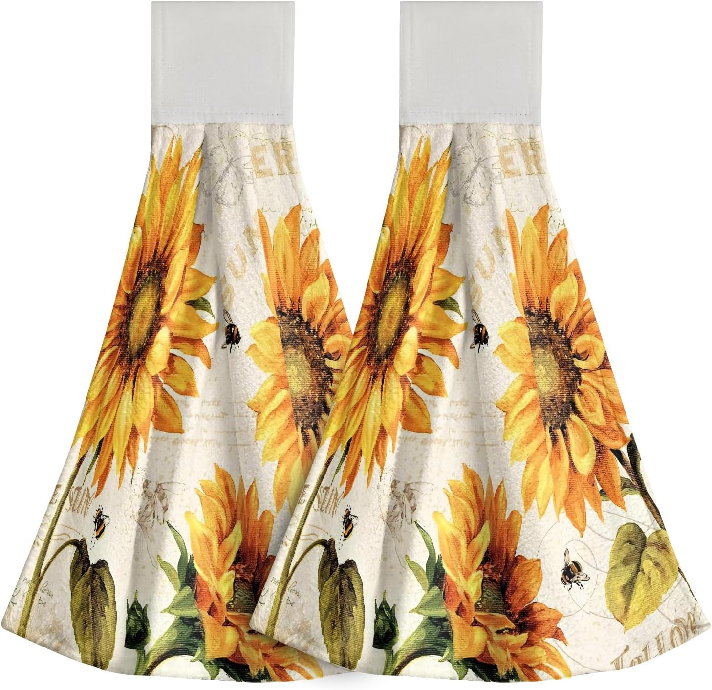 GZHJMY Sunflower Bee Kitchen Hanging Towel Set of 2 Yellow Flower Hand ...