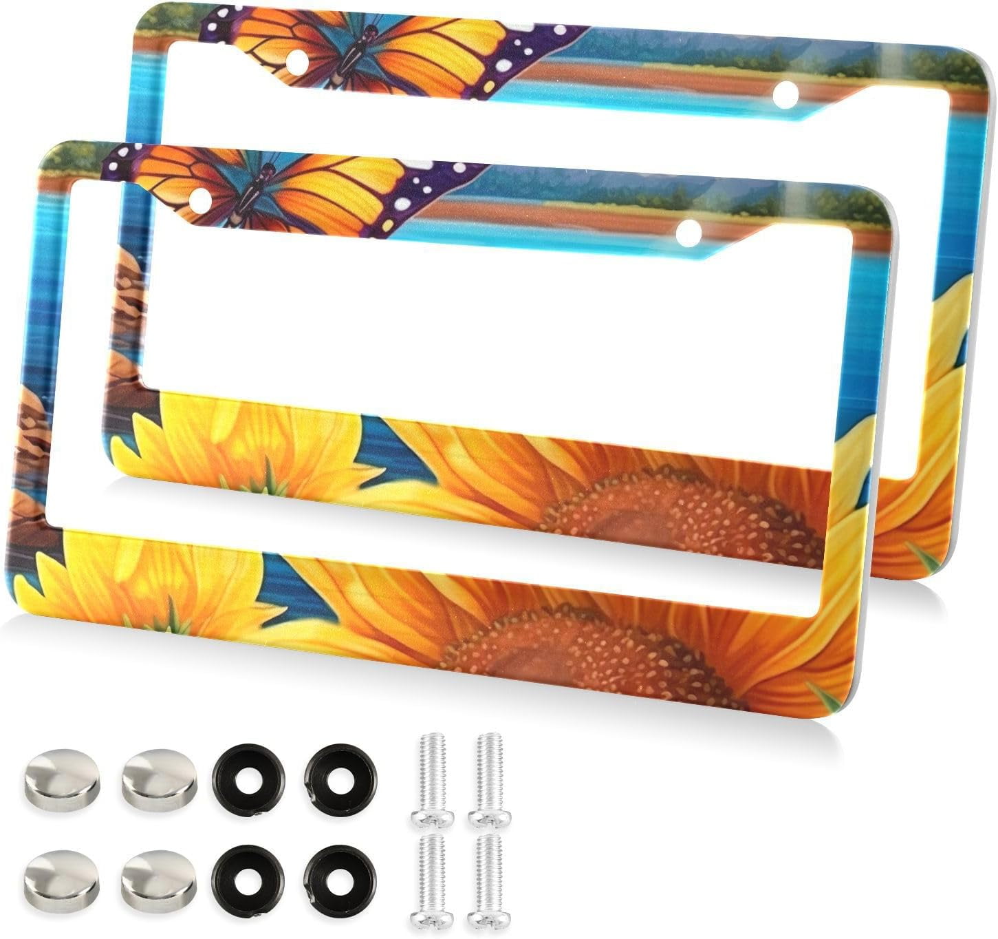 GZHJMY Sunflower Butterfly License Plate Frames 2 Pack Aluminum License ...