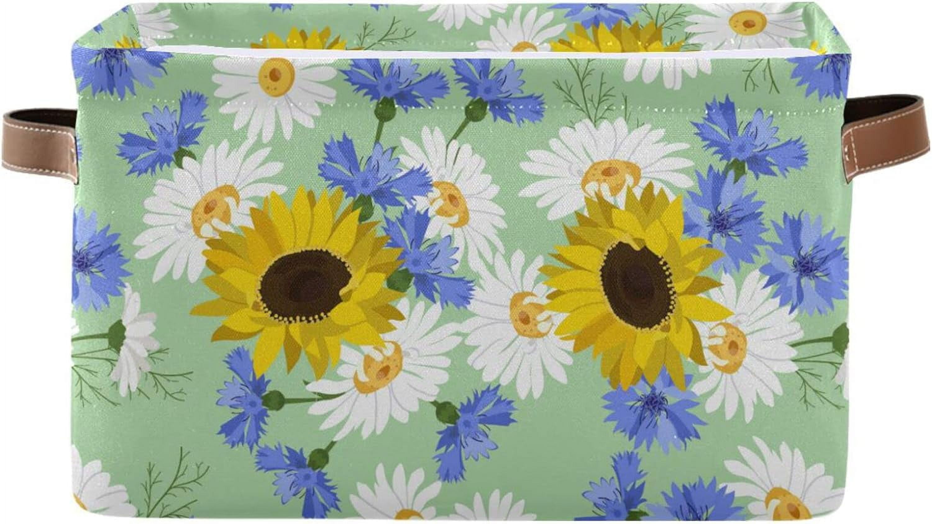 GZHJMY Sunflower Daisy Storage Basket with Handles Collapsible Storage ...
