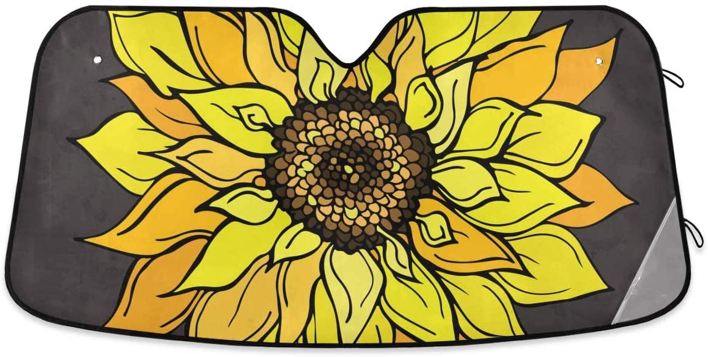 GZHJMY Sunflower Doodle Flower Black Car Windshield Sun Shade Block UV ...