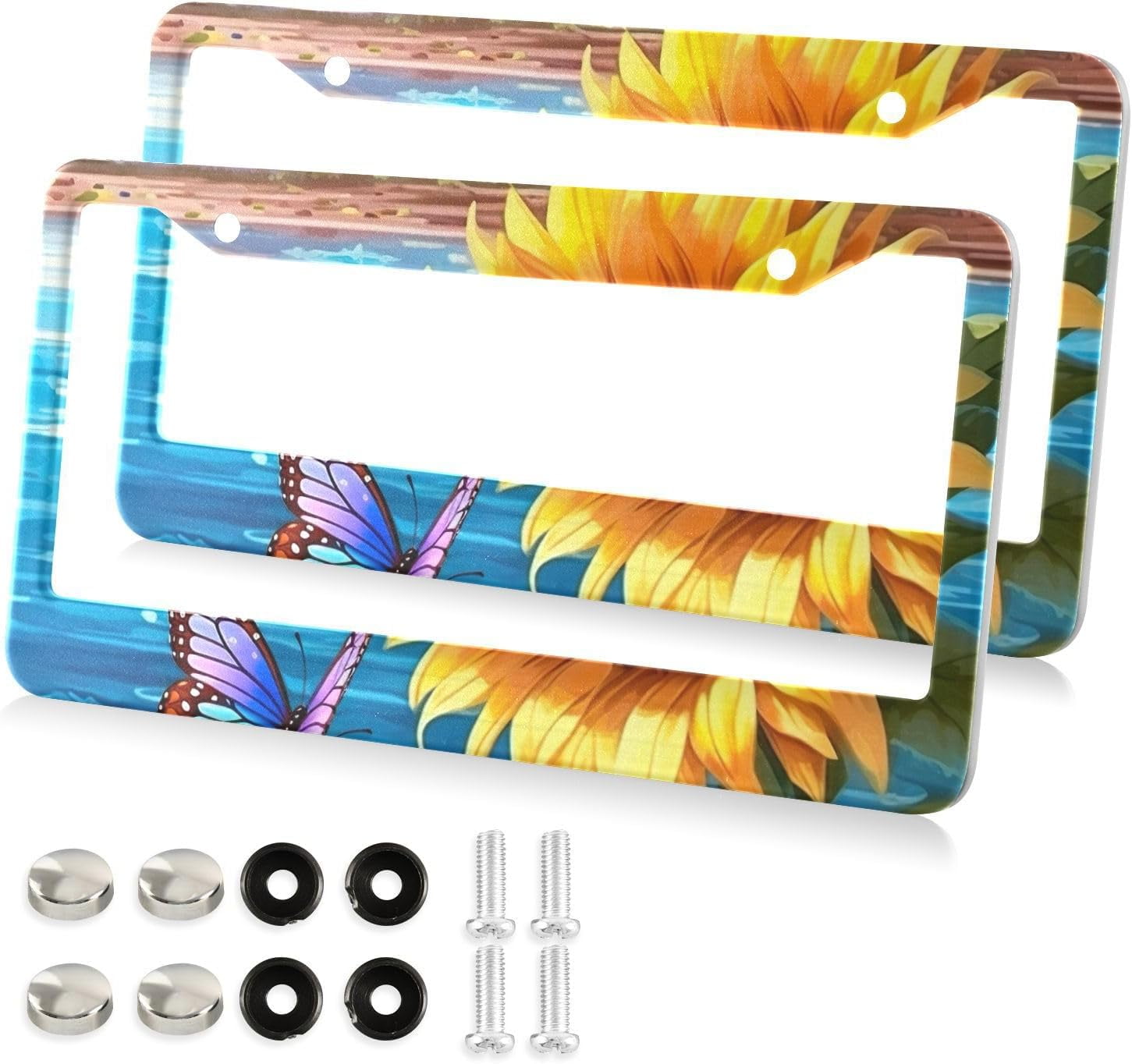 GZHJMY Sunflower Style License Plate Frames 2 Pack Aluminum License ...