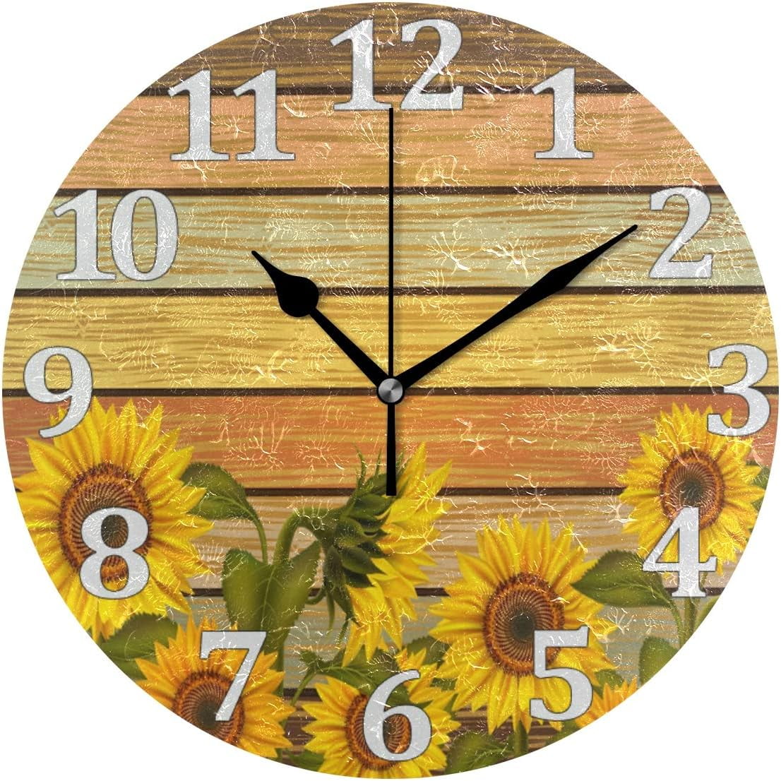 GZHJMY Sunflower Wall Clock Vintage Round Bee Silent Non Ticking ...