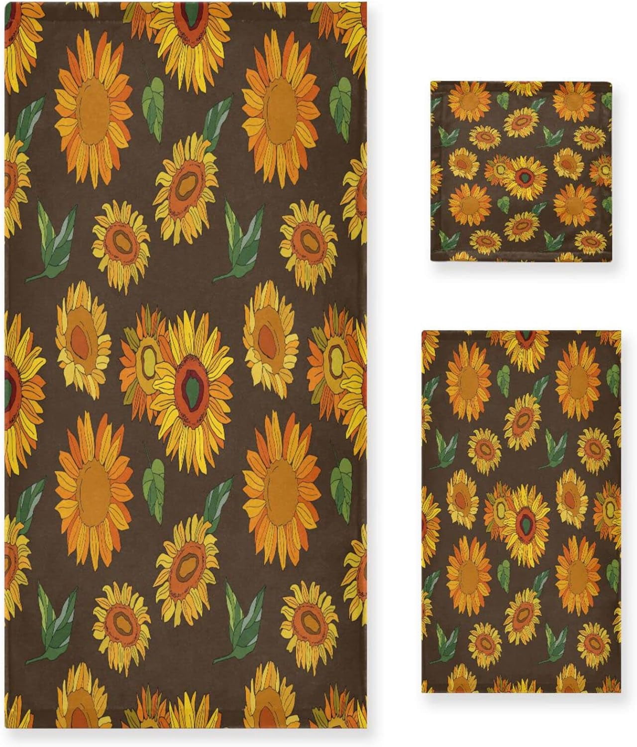 GZHJMY Sunflowers Bath Towel Set of 3, Highly Absorbent & Soft Bathroom ...