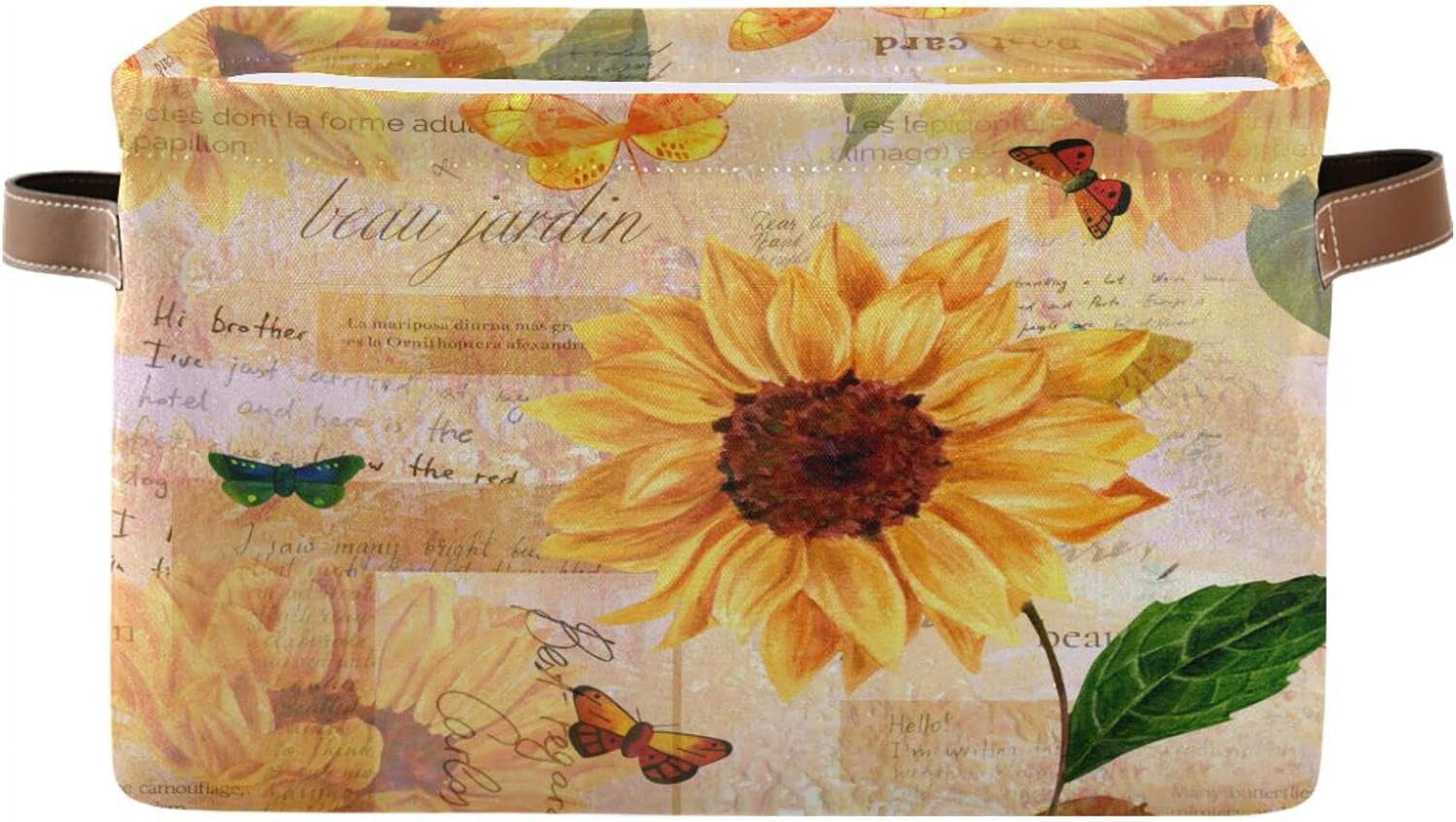 GZHJMY Sunflowers Butterflies Storage Basket with Handles Collapsible ...