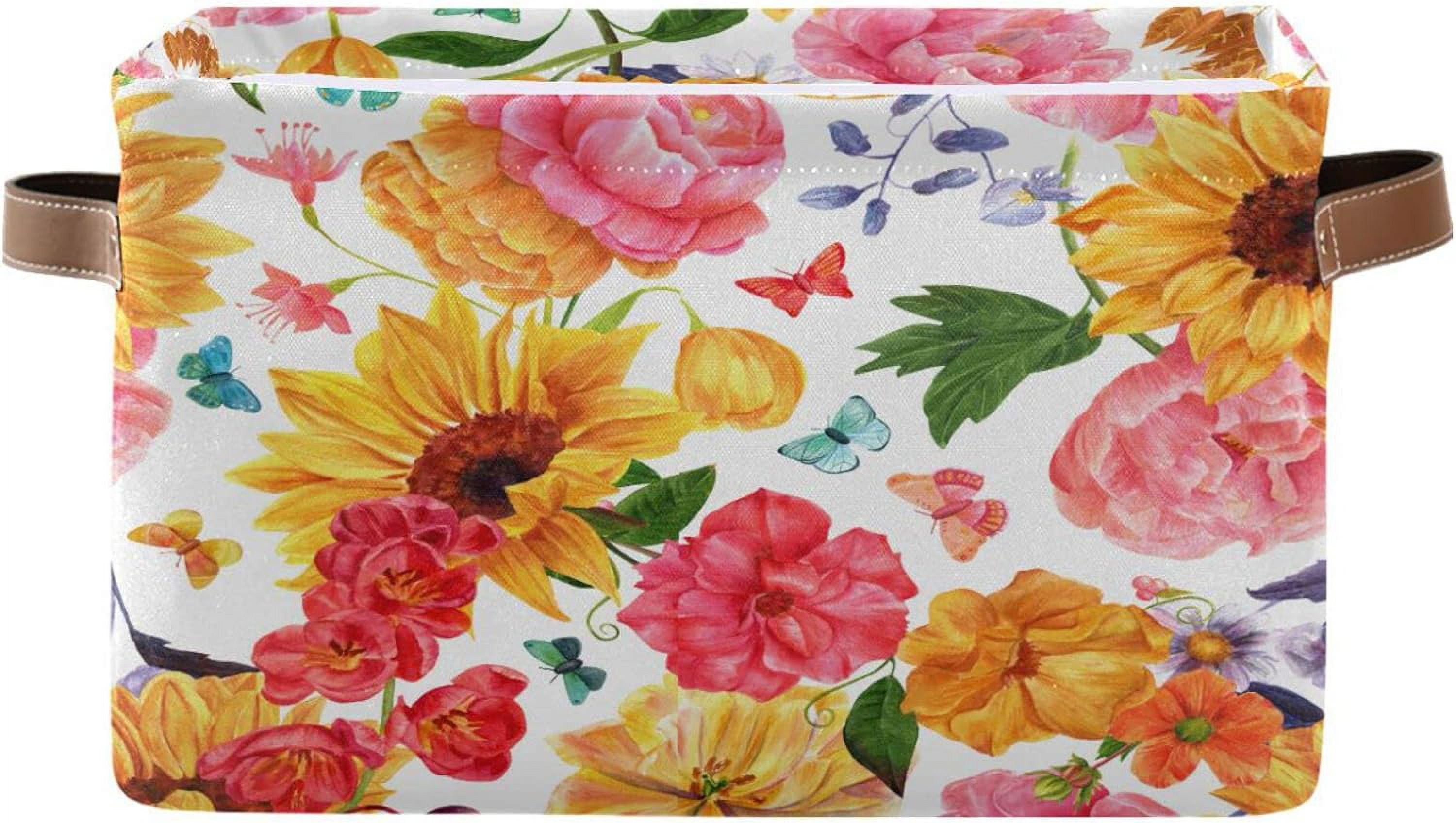 GZHJMY Sunflowers and Butterfly Large Square Storage Basket Bin with ...