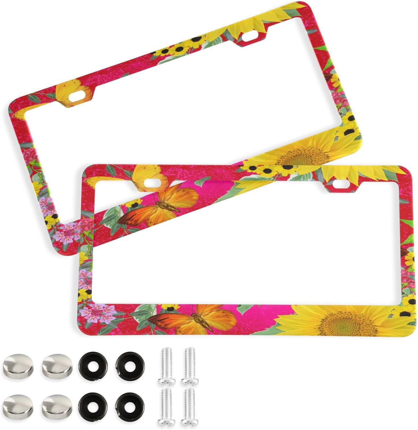 GZHJMY Sunflowers & Butterfly License Plate Frames Set of 2, Universal ...