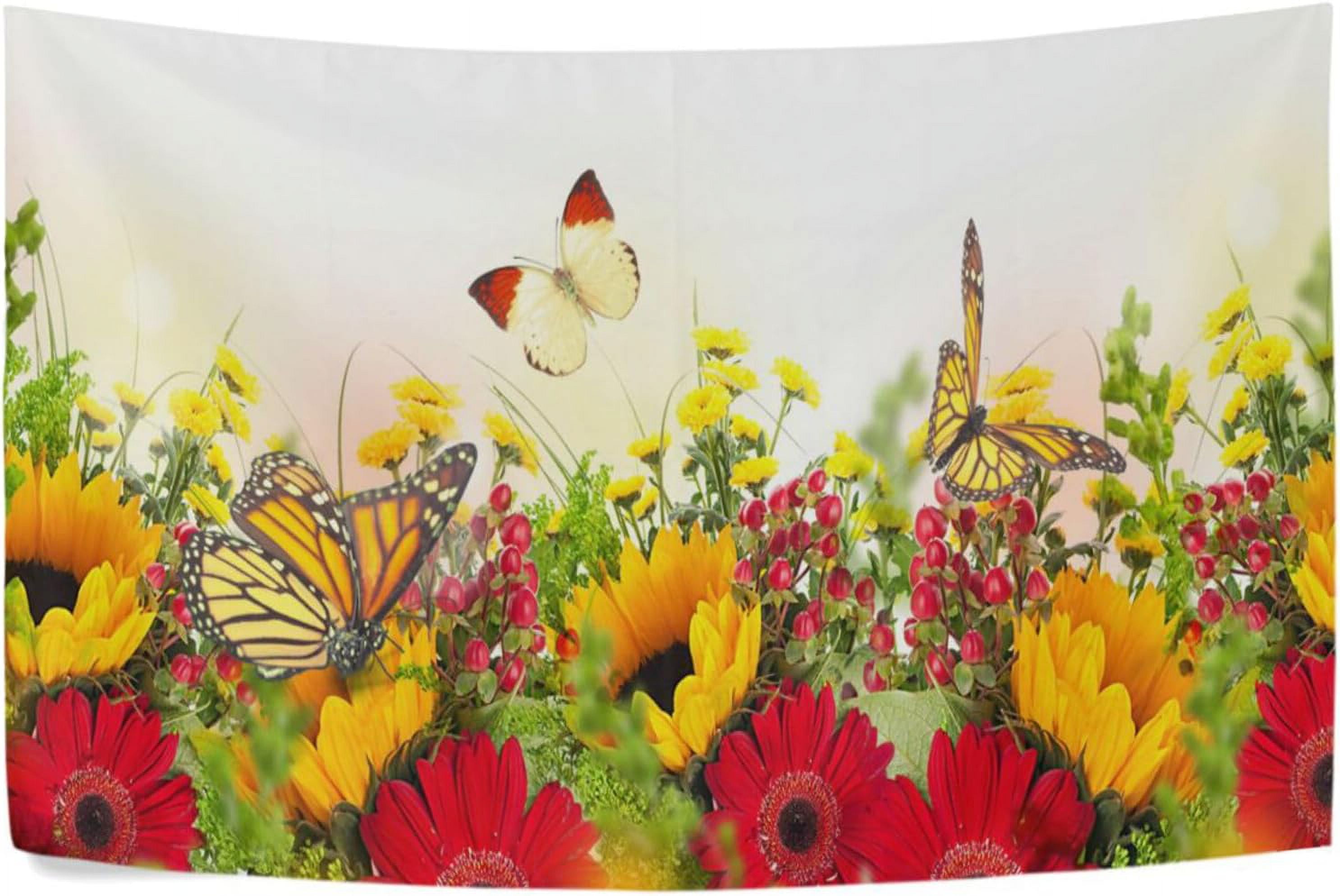GZHJMY Sunflowers Butterfly Tapestry Aesthetic Tapestry for Bedroom ...