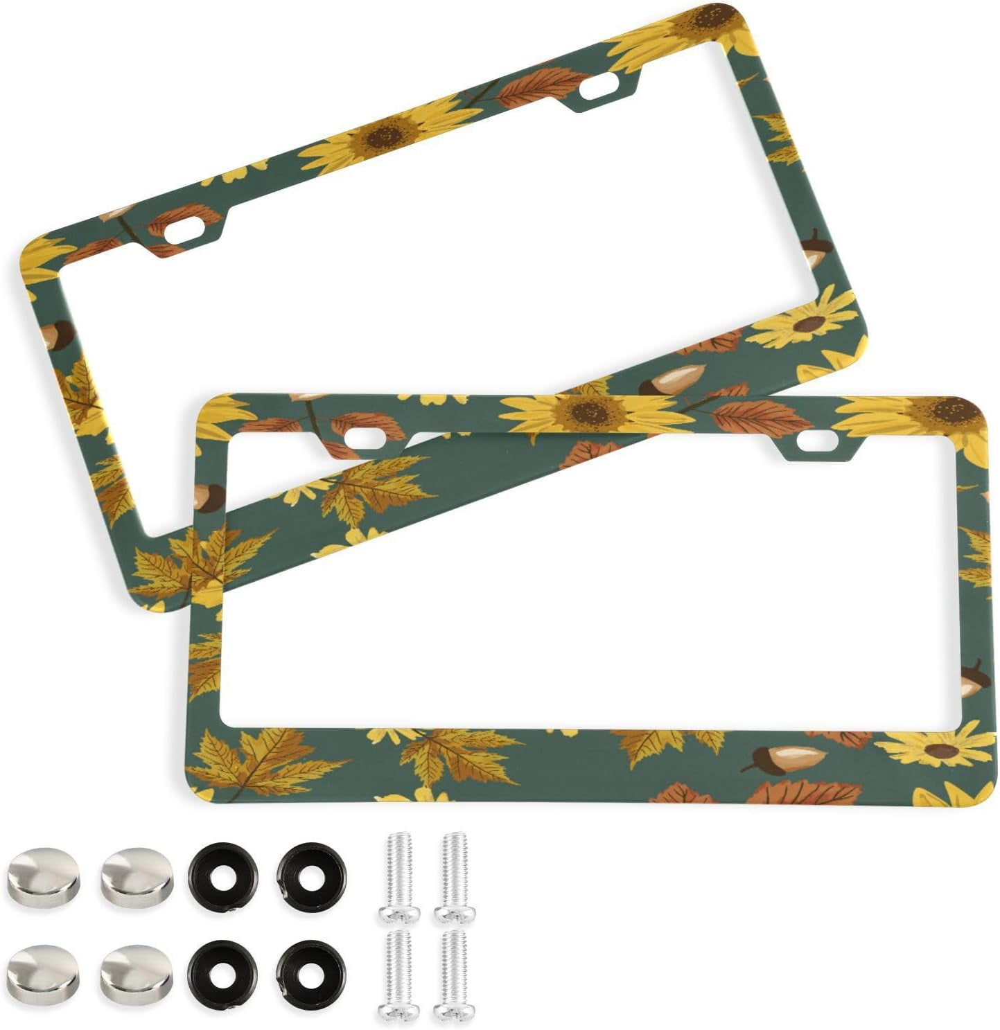 GZHJMY Sunflowers and Leaves Car License Plate Frame, 2 Pack Aluminum ...
