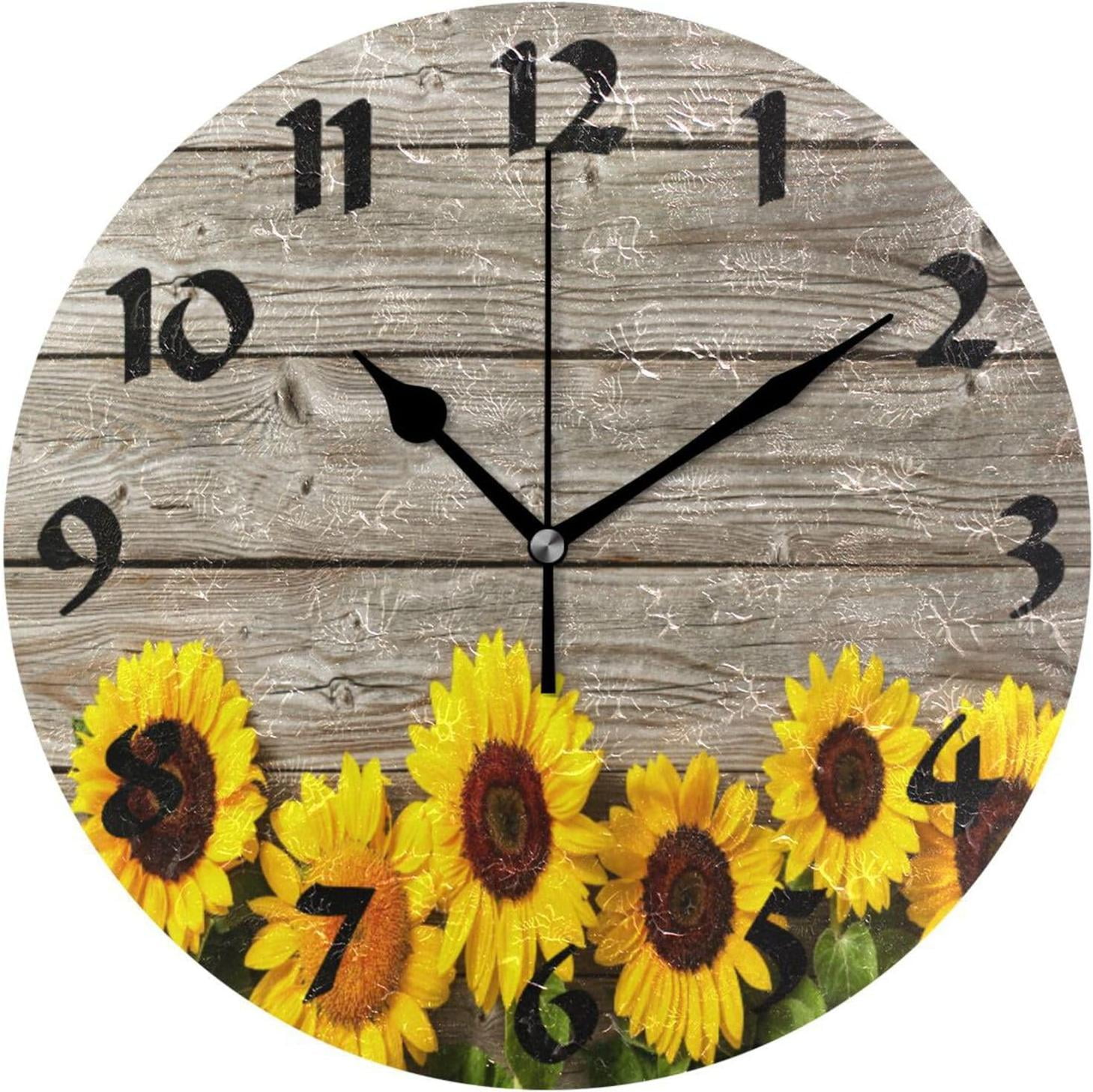 GZHJMY Sunflowers Round Wall Clock,Silent Non Ticking Battery Operated ...