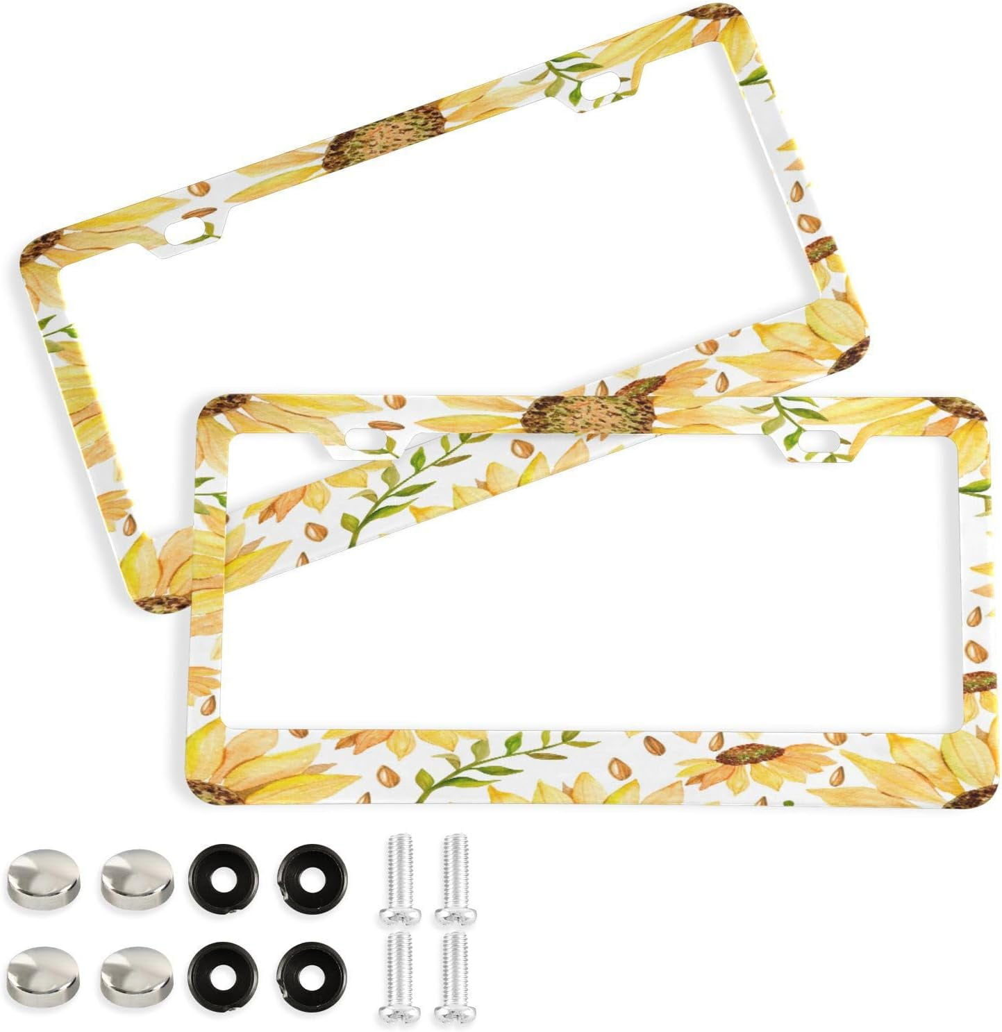 GZHJMY Sunflowers Watercolor Pattern Car License Plate Frame, 2 Pack ...