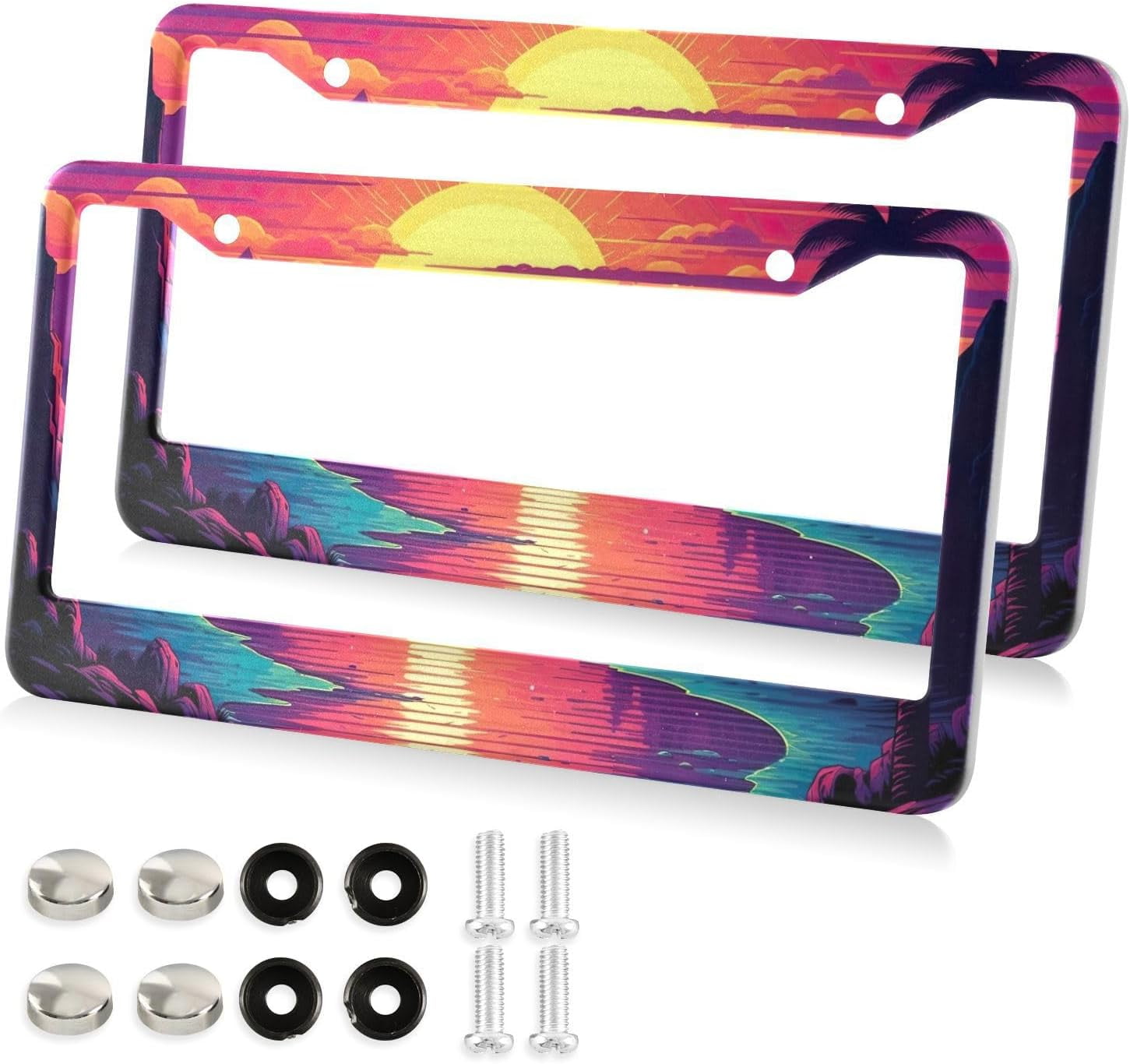 GZHJMY Sunset Beach License Plate Frames 2 Pack Aluminum License Plate ...