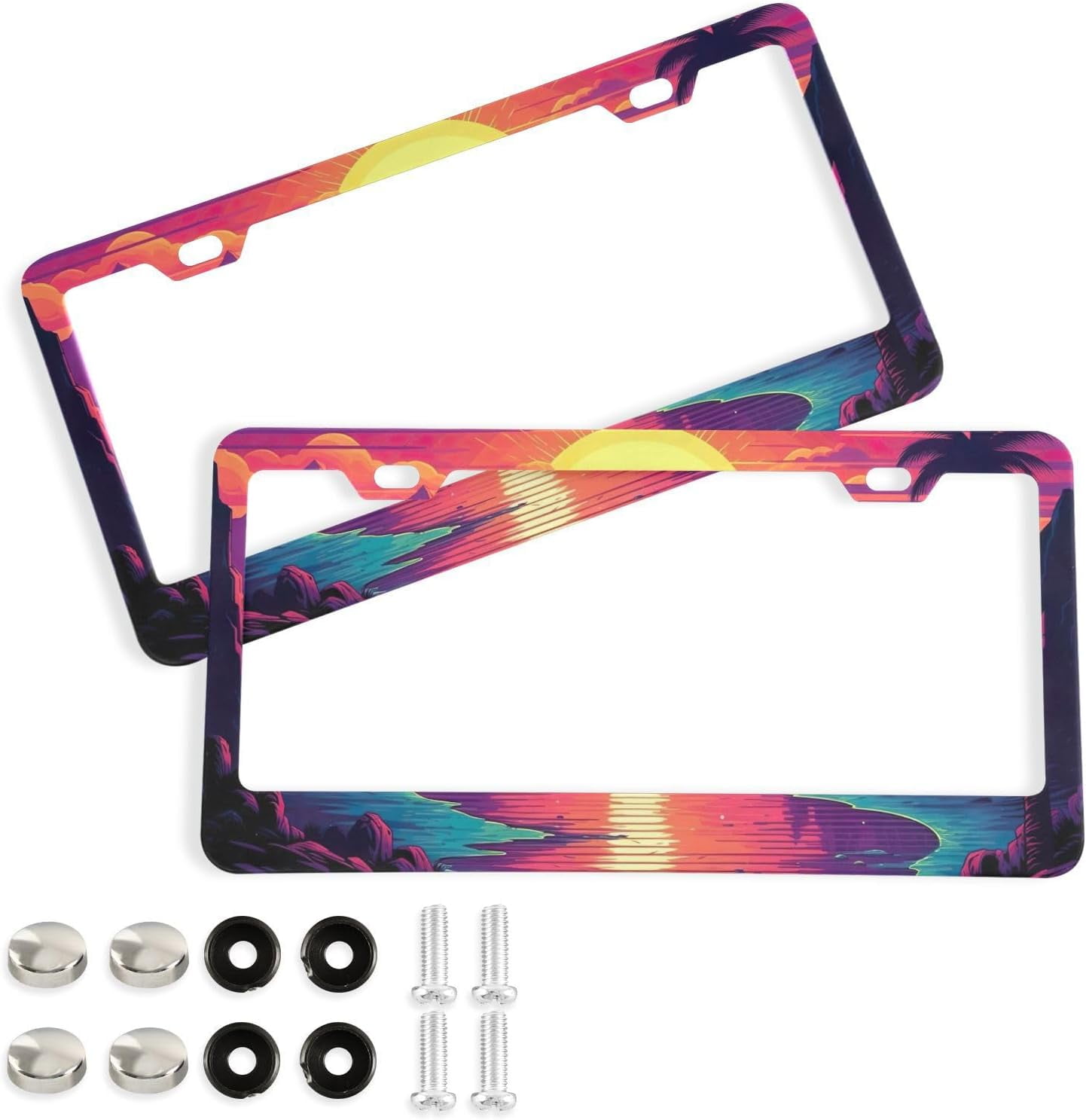 GZHJMY Sunset Beach License Plate Frames 2 Pack Aluminum License Plate ...