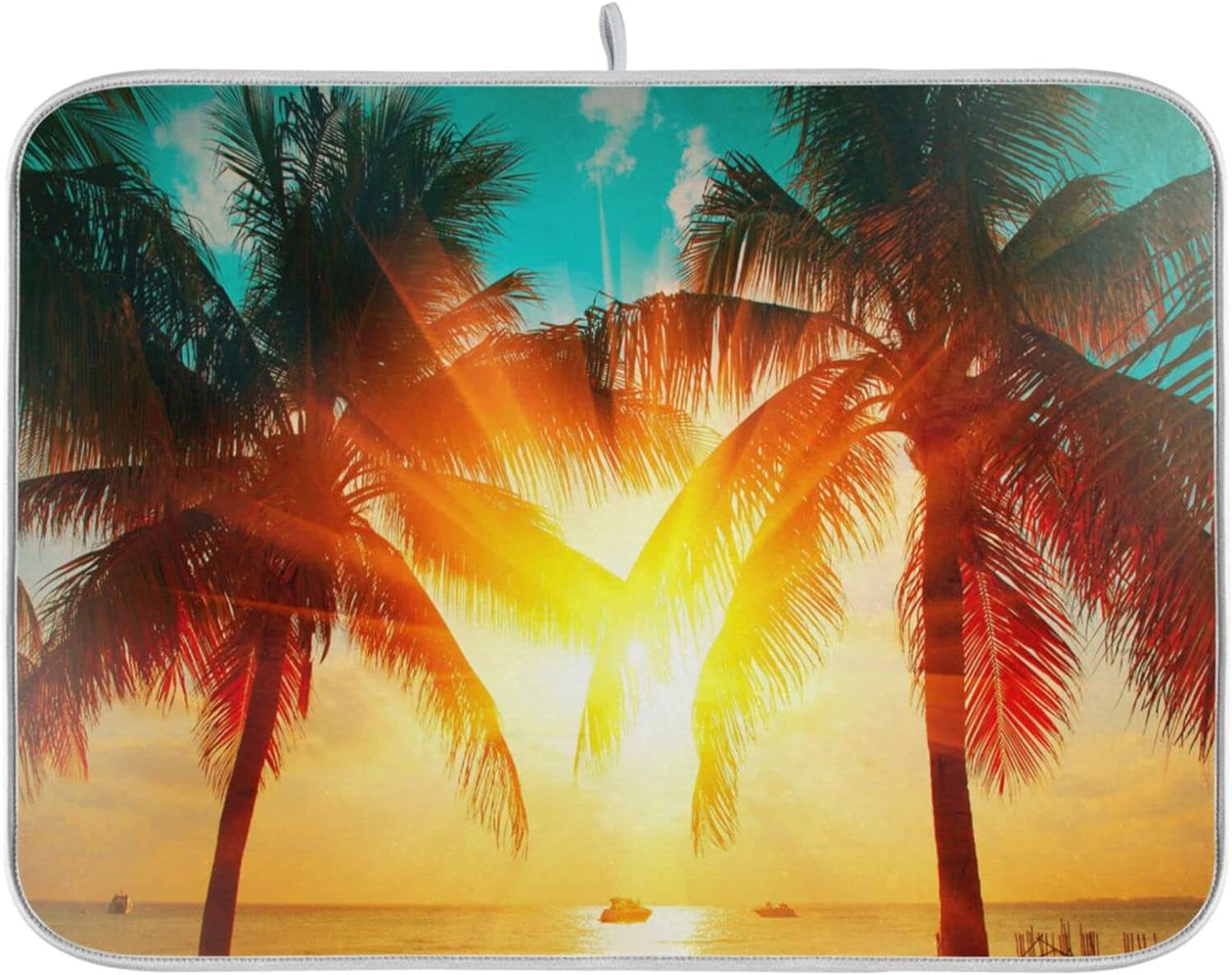 GZHJMY Sunset Beach Palm Trees Absorbent Dish Drying Mat Microfiber ...