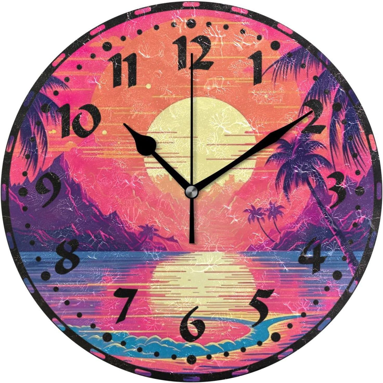 GZHJMY Sunset Beach Wall Clock, Silent Non Ticking 10 Inch Battery Operated Wall Clocks, Easy to ...