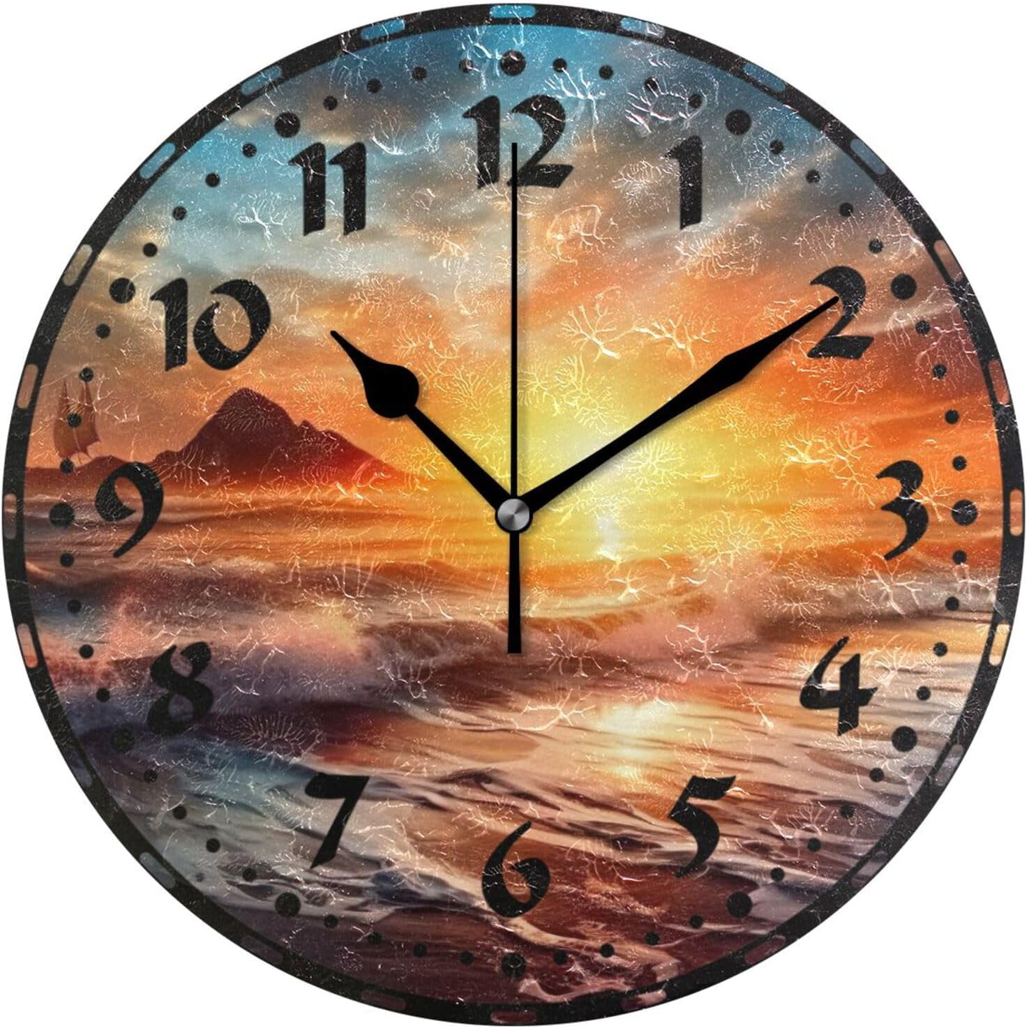 GZHJMY Sunset Beach Wall Clock, Silent Non Ticking 10 Inch Battery Operated Wall Clocks, Easy to ...